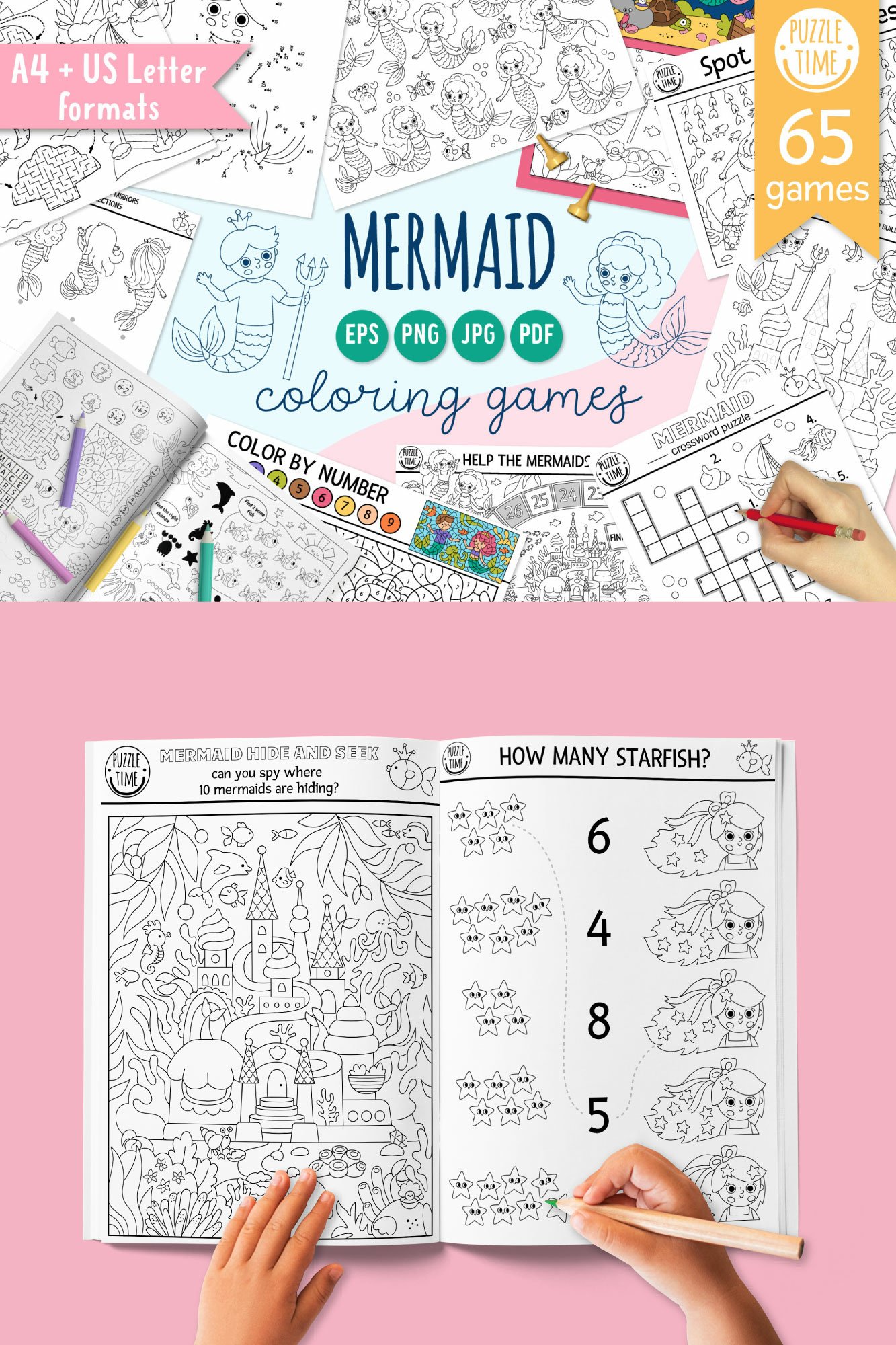 Mermaid coloring games and activities for kids
