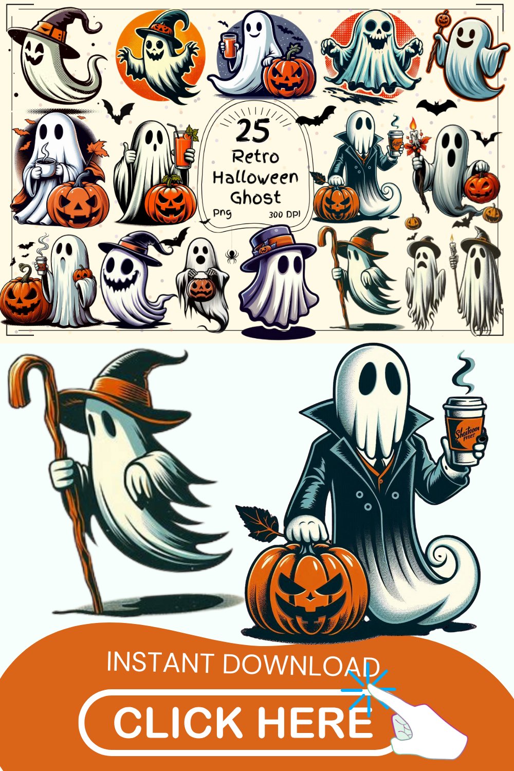 25 Retro Halloween Ghost Clipart Collection - Spooky Designs