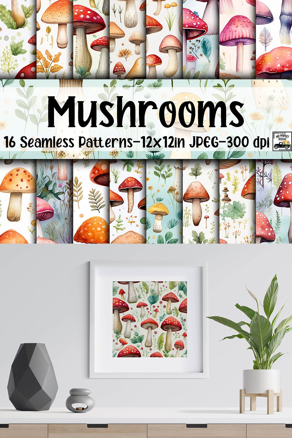 Watercolor Mushrooms Digital Paper