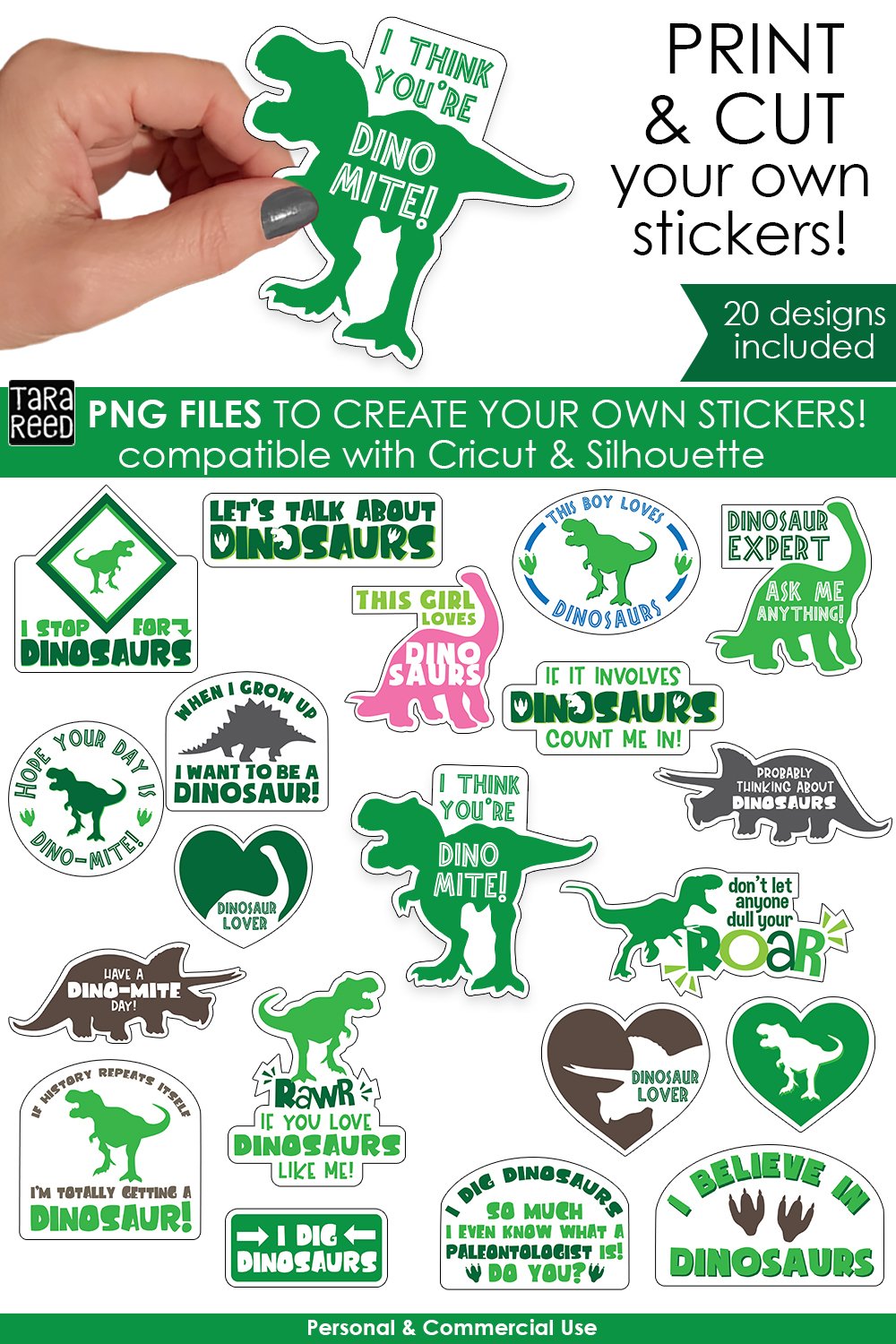 Dinosaur Print and Cut Sticker Bundle