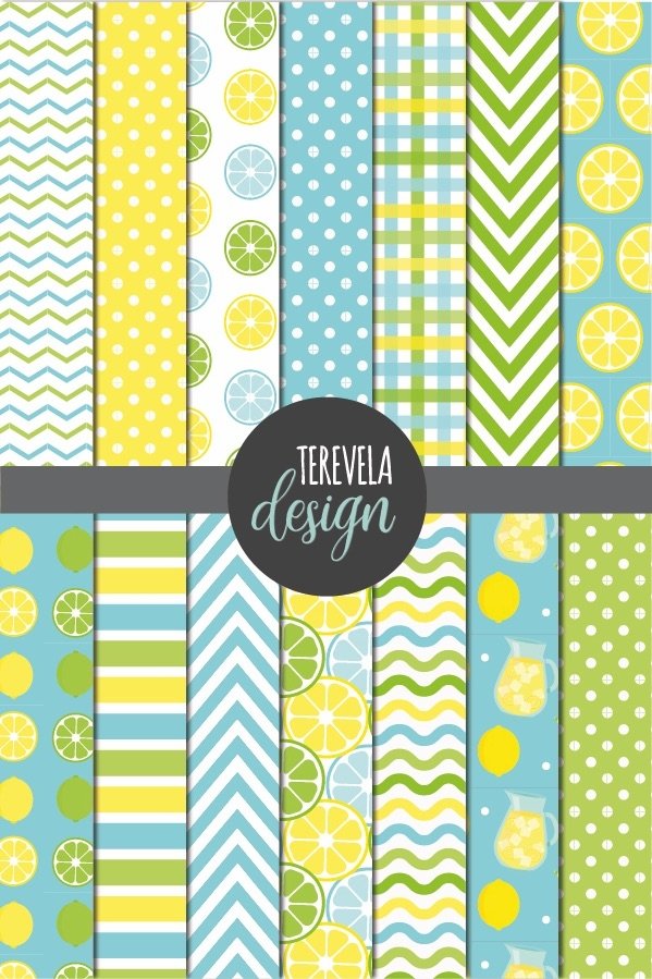 BLUE LEMONADE PAPER, SUMMER, LEMON, BLUE, GREEN AND YELLOW