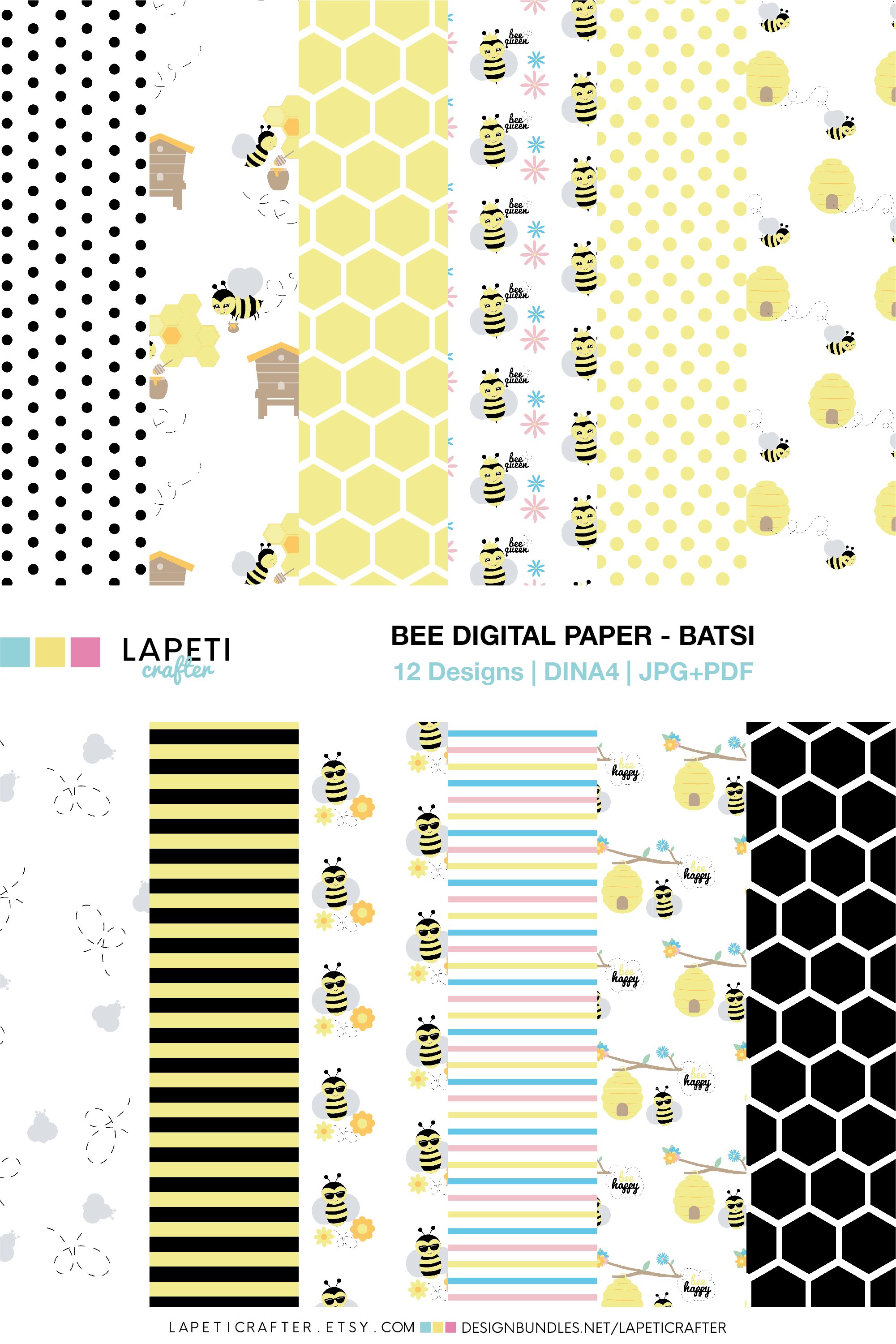 Bee digital paper pack for kids| DinA4 size