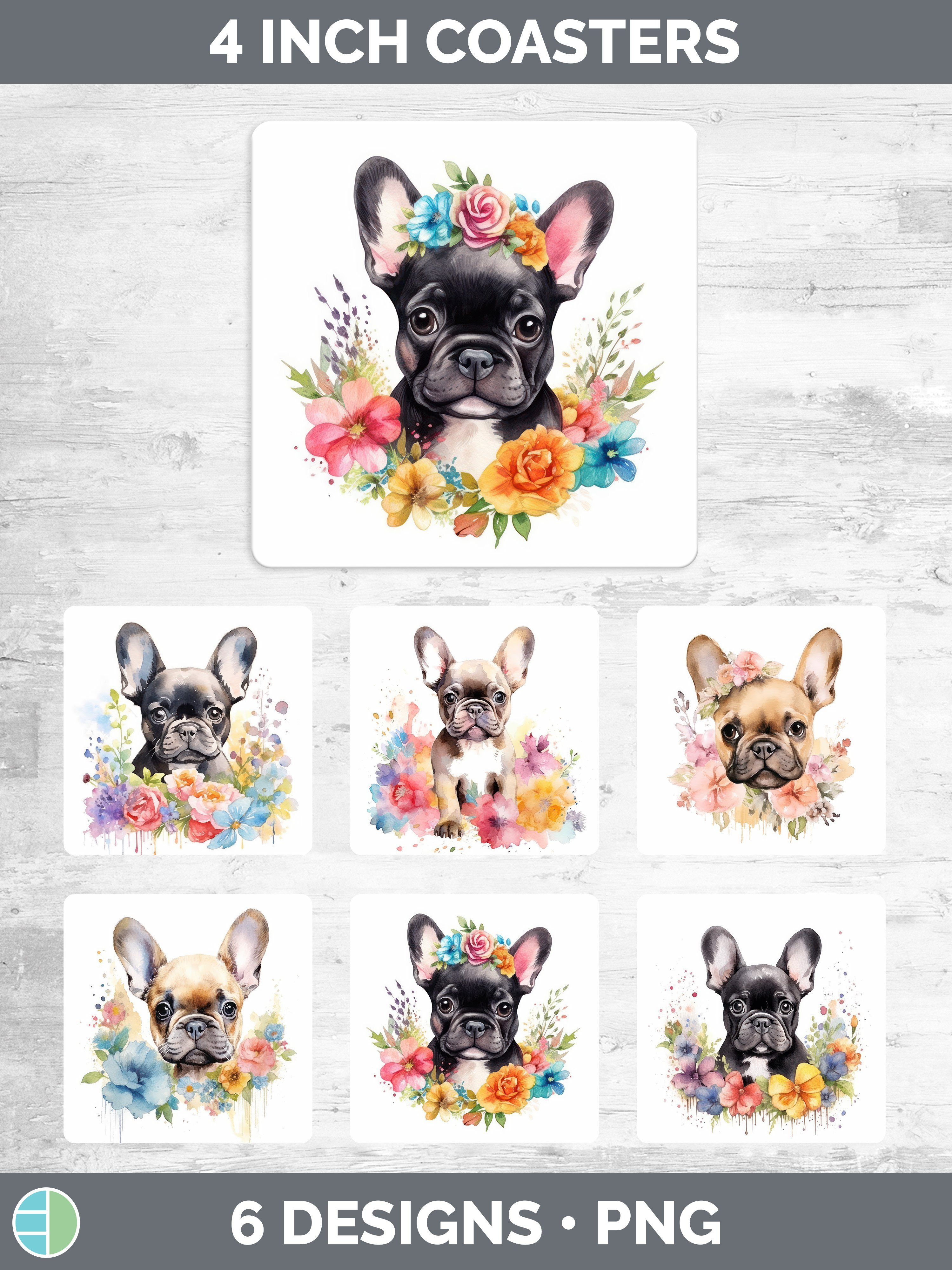 Watercolor French Bulldog Square Coaster | Sublimation Coast