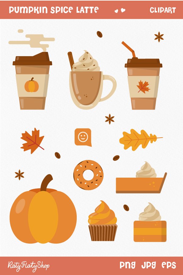 Pumpkin spice latte clipart, Fall coffee clipart