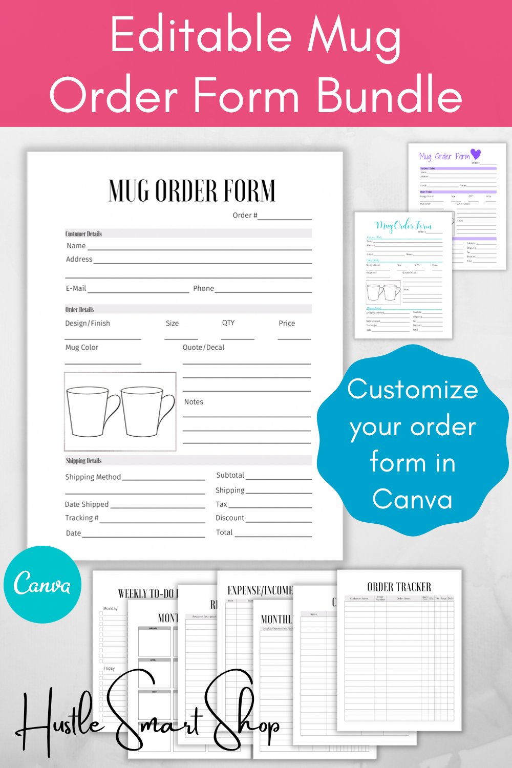 Custom Mug Order Form and Trackers Canva Template