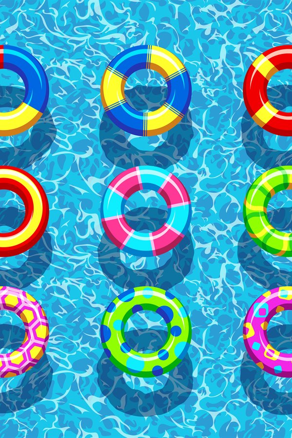 Pool rings on blue water background