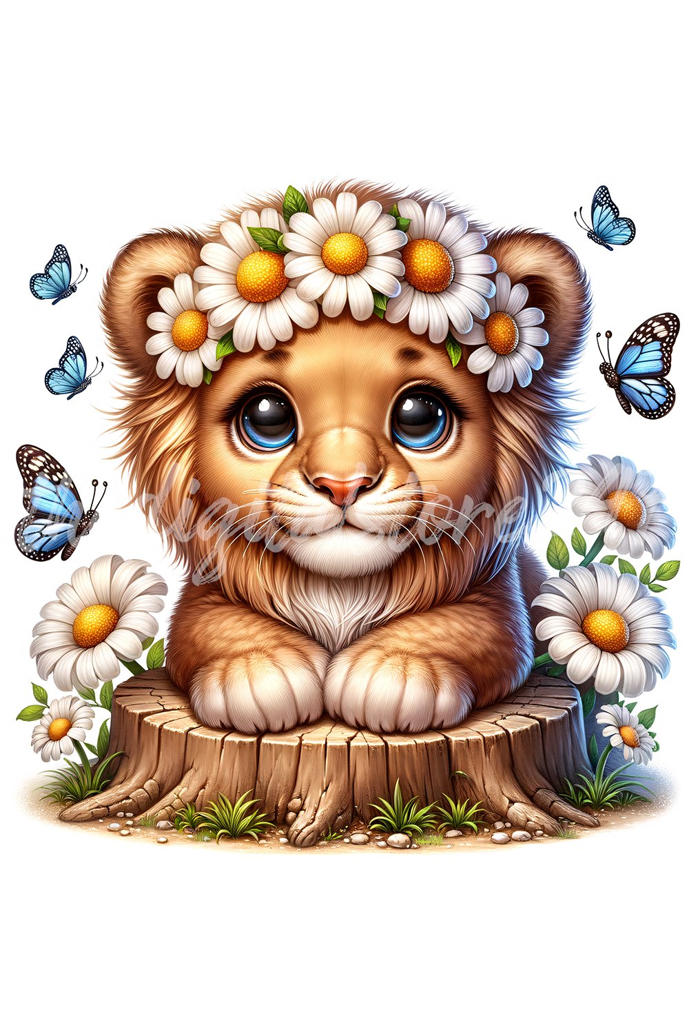 Cute Lion with Daisy Florals JPG Design (3557635)