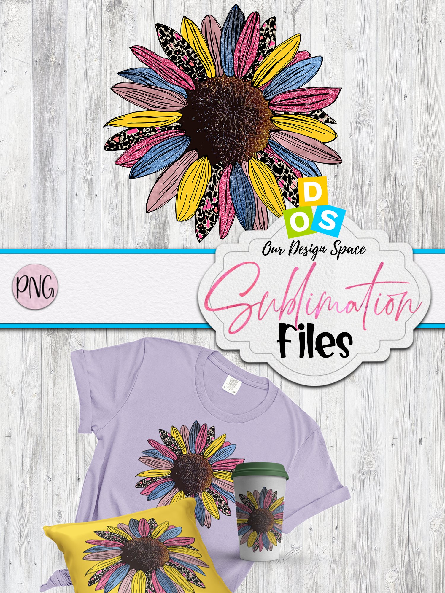 Colorful Sublimation Sunflower With Glitter and Animal Print