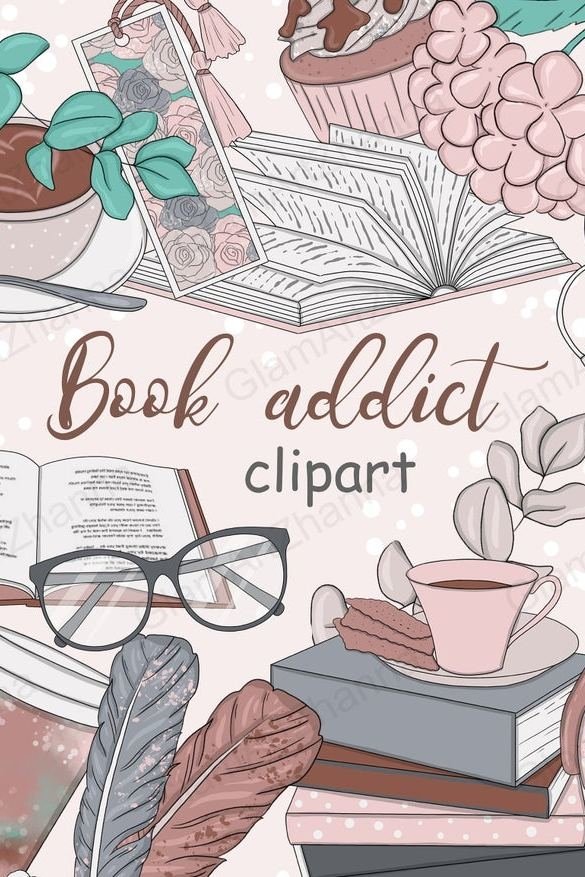 Book Addict CLIPART Digital Reading Book Art For Sticker PNG