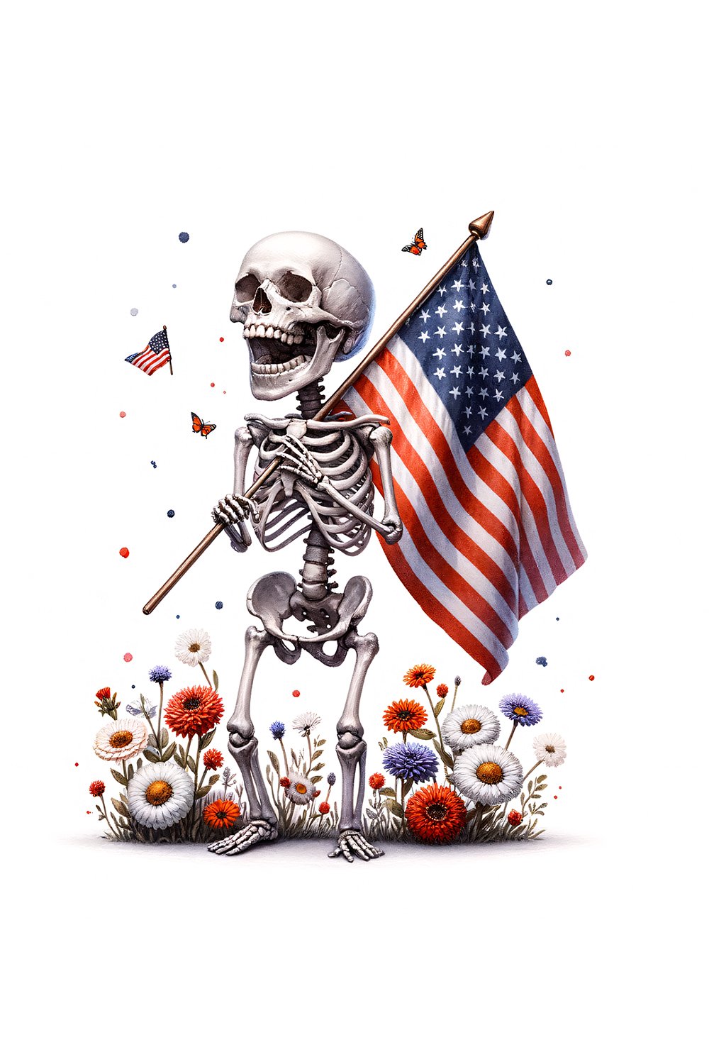 Skeleton with American Flag, 4th of july, (3603341)