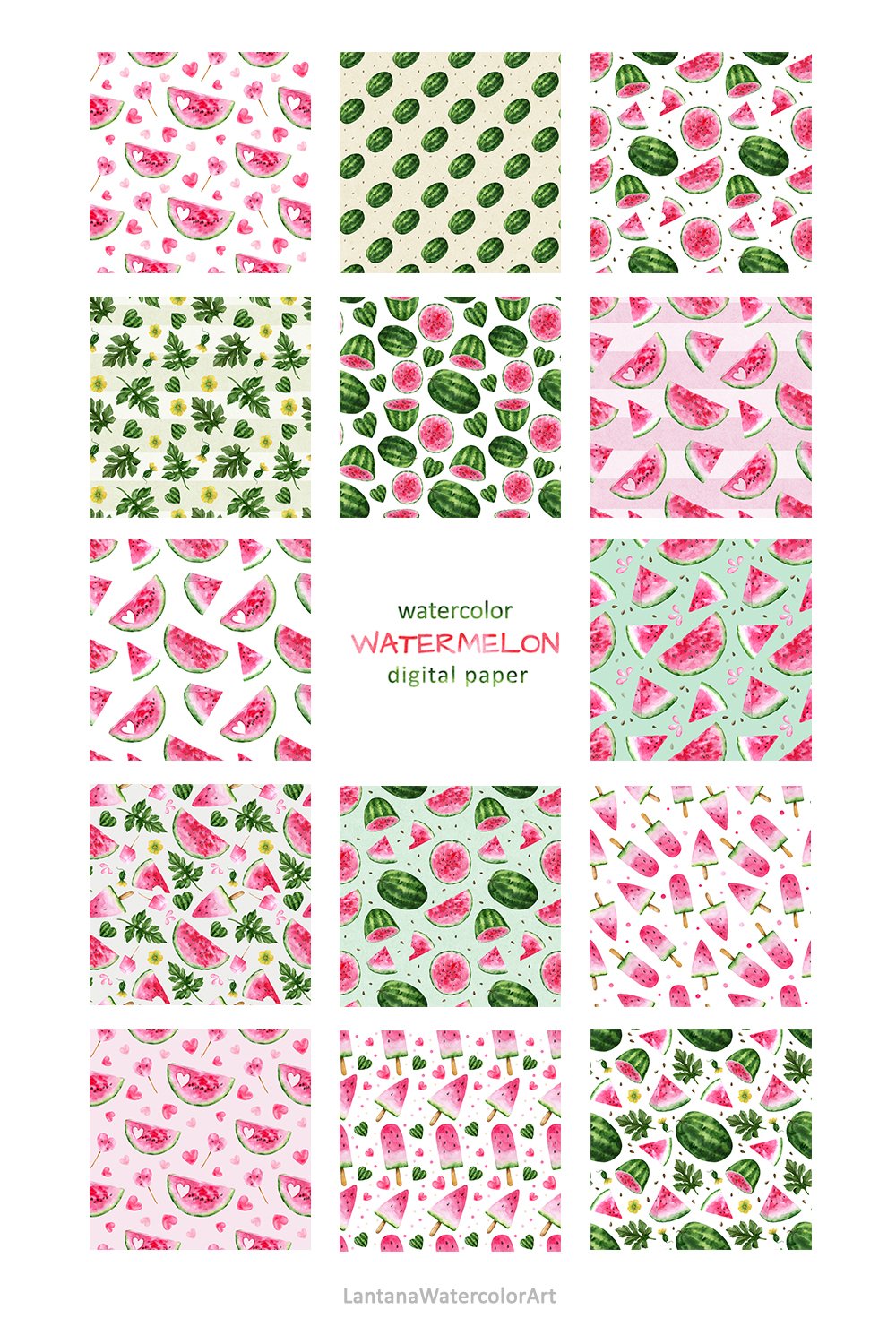 Watercolor Watermelon Digital Paper | Seamless Pattern