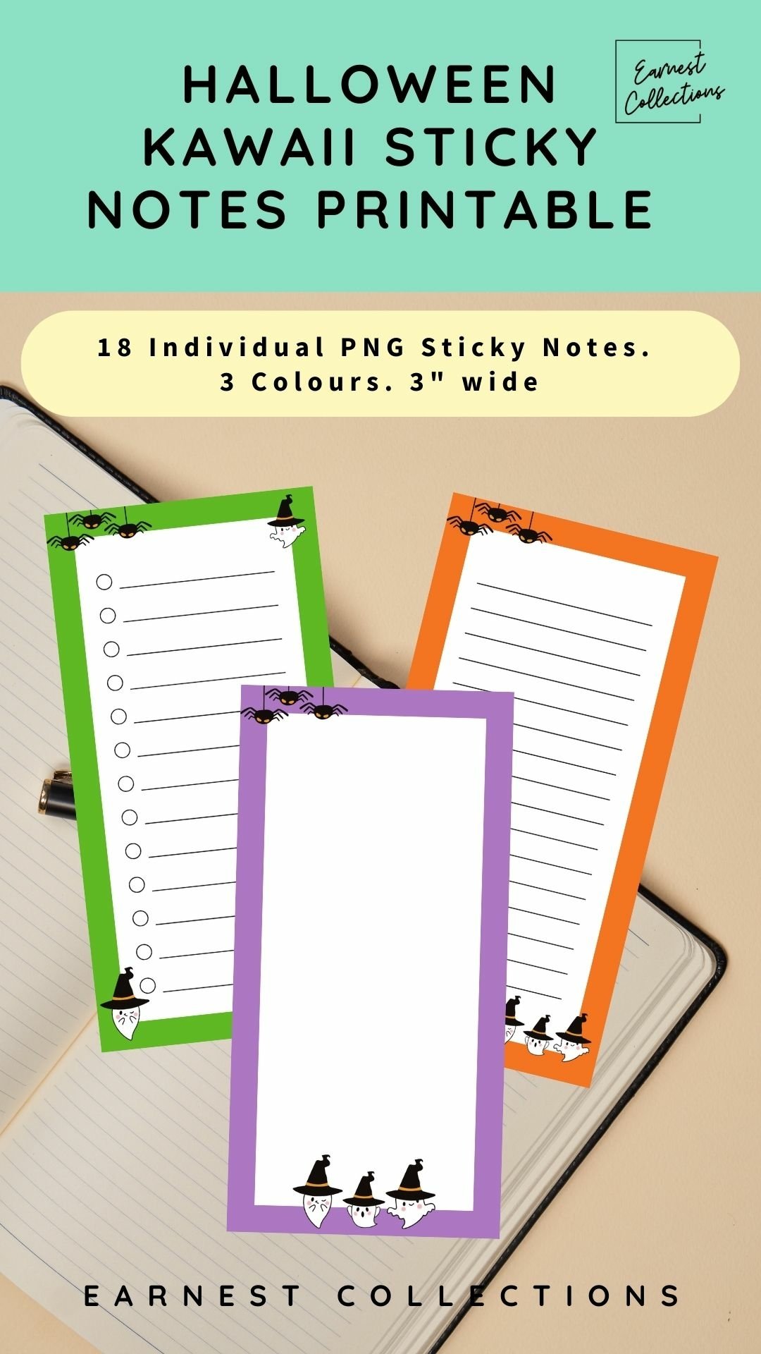 18 Halloween Kawaii Sticky Notes Printable Set