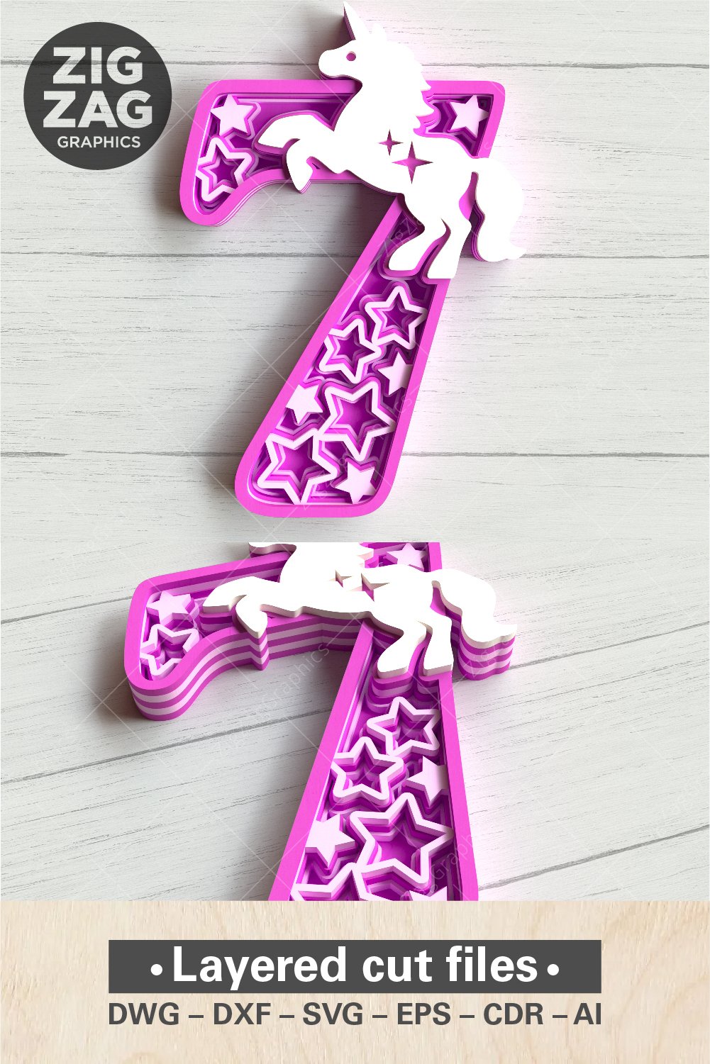 3D Layered Layered Number 7 svg cut file