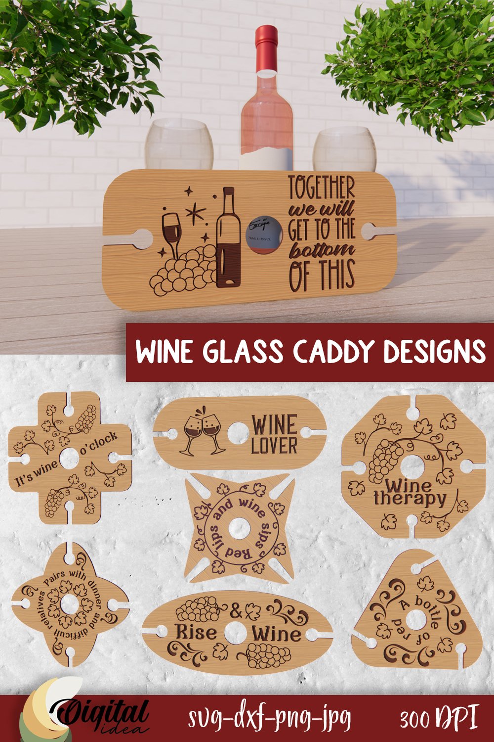 Wine Glass Caddy Bundle. Wooden Stand Laser Cut. 3D Decor