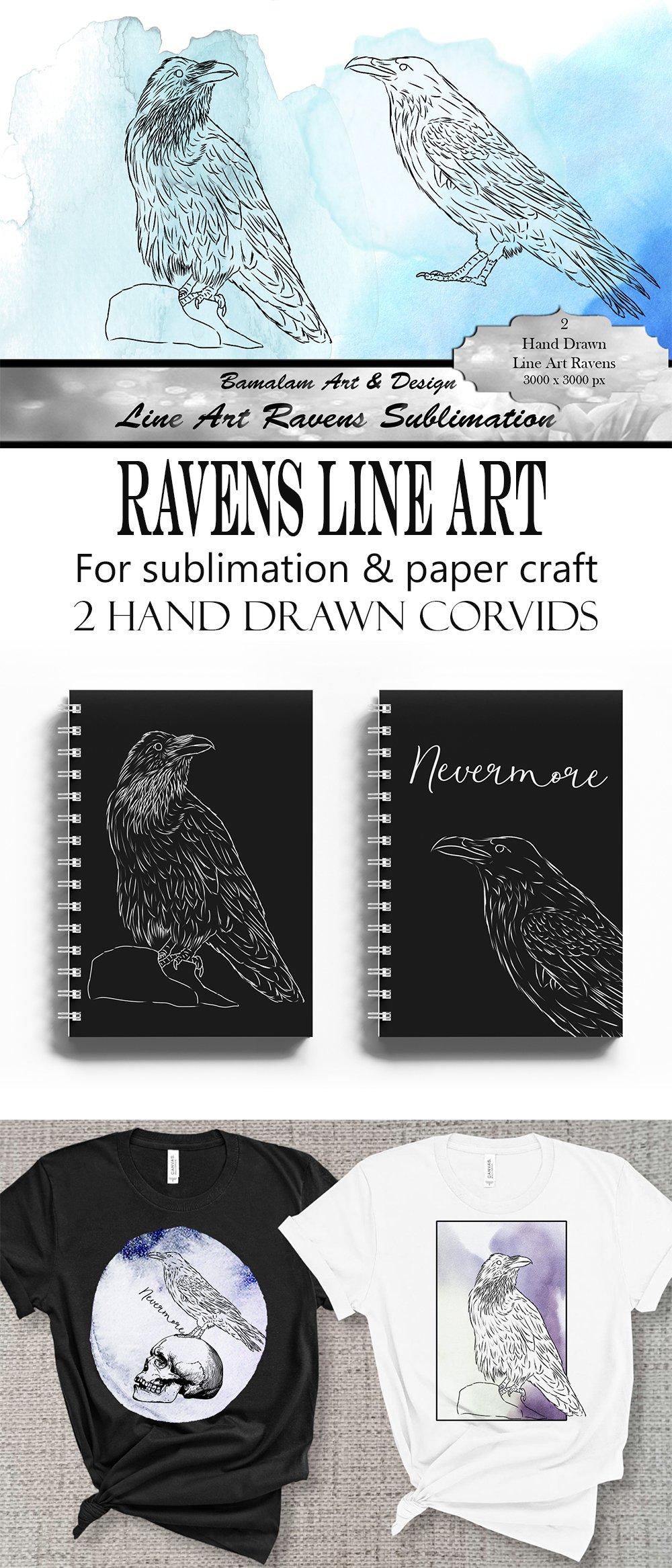 Line Art Ravens Sublimation