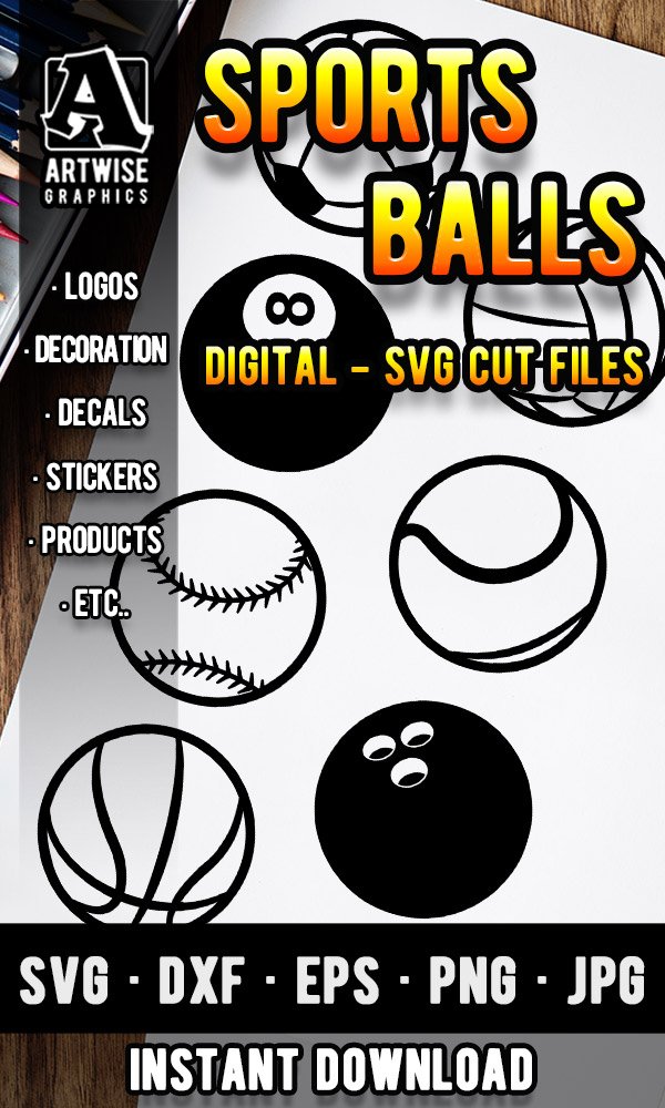 Vector Sports Balls SVG Cut Files and Logo Templates