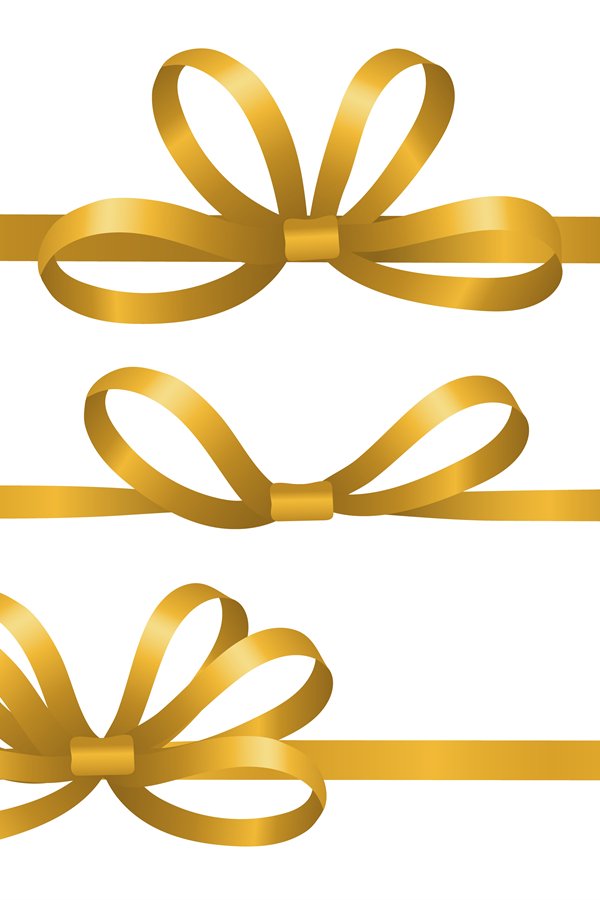 Gold silk ribbons. Satin bows vector elements. Realistic rib