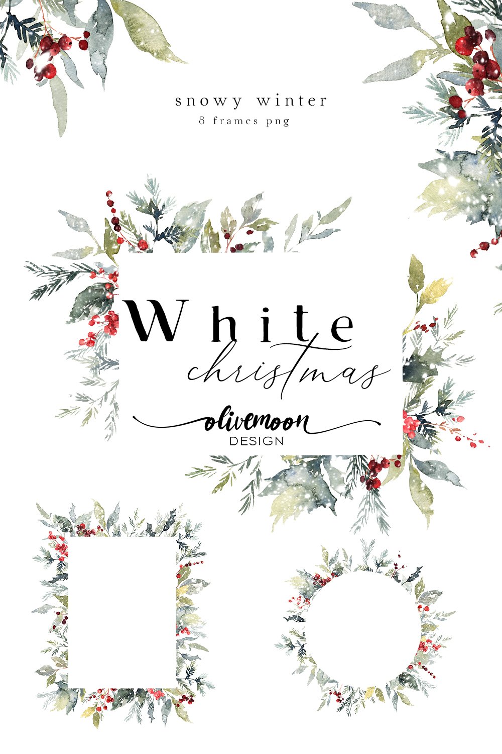 Christmas Frames Greenery Berries Snowy Winter Borders