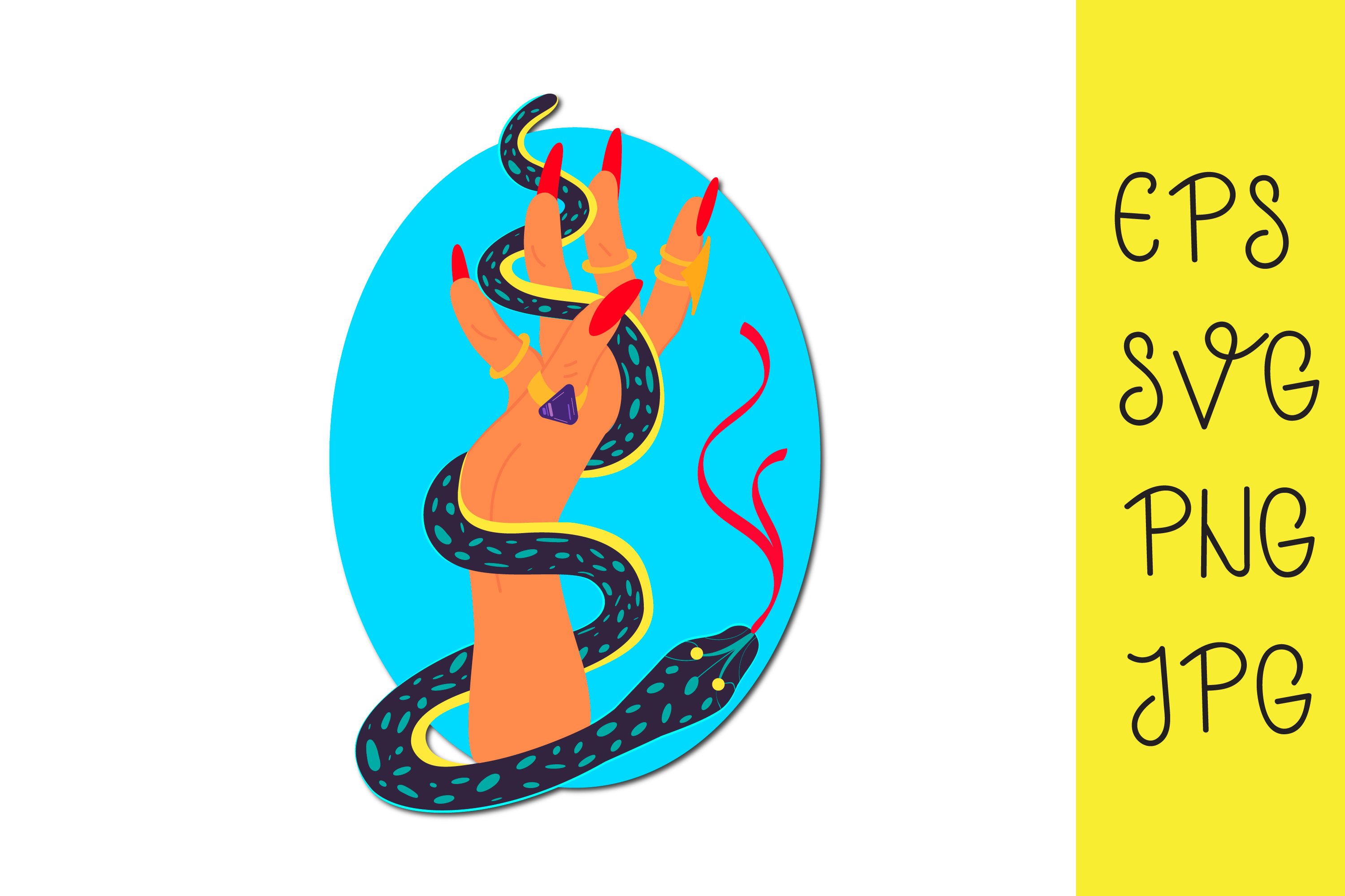 A witch's hand with a snake. Snake in hand. Witchcraft