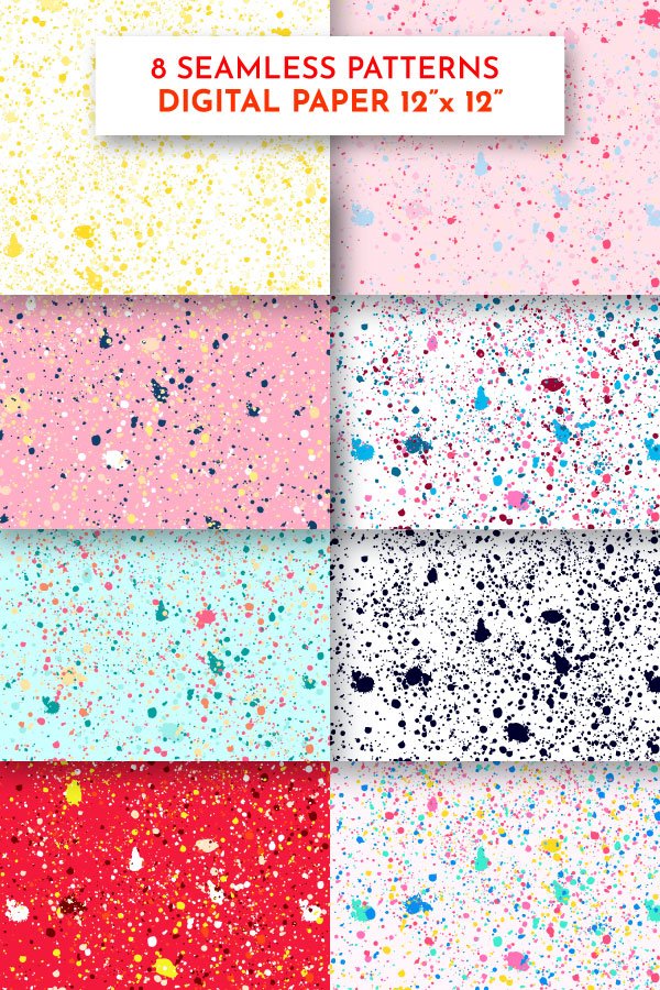Bundle of digital paper, seamless colorful speckles pattern