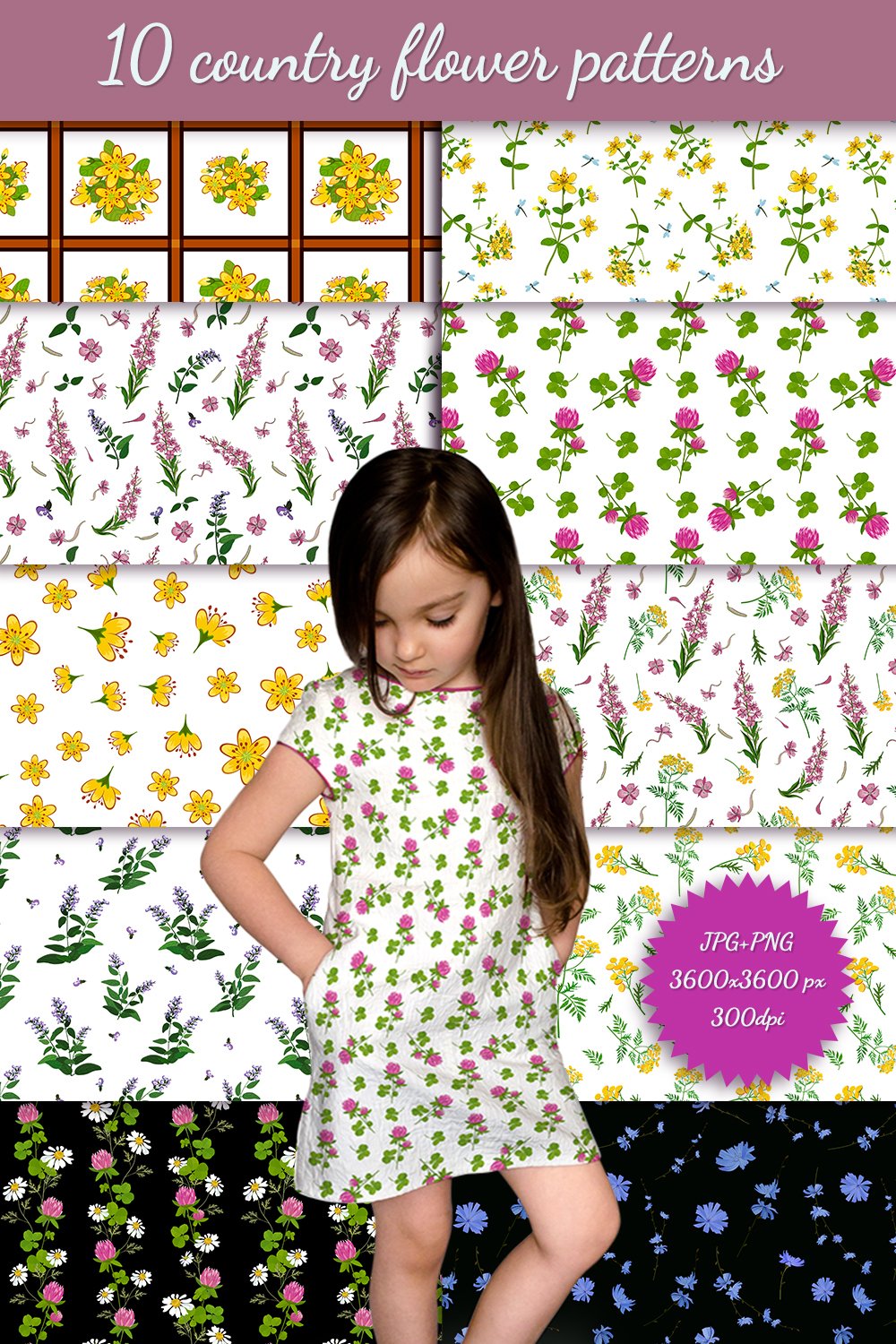 Set of floral patterns in country style