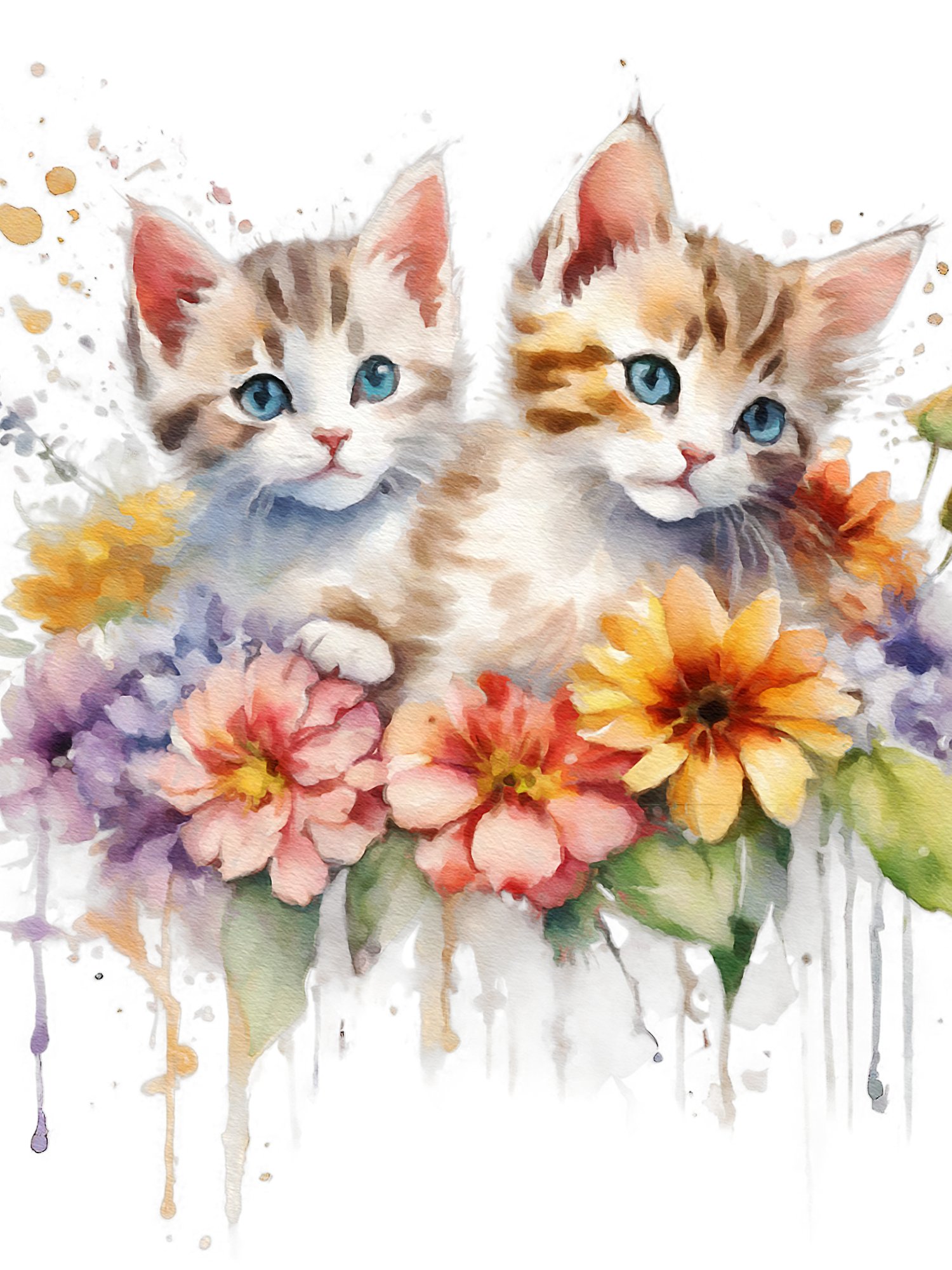 Sublimation Tumbler Wrap Watercolor Kitten Flowers (2872016)