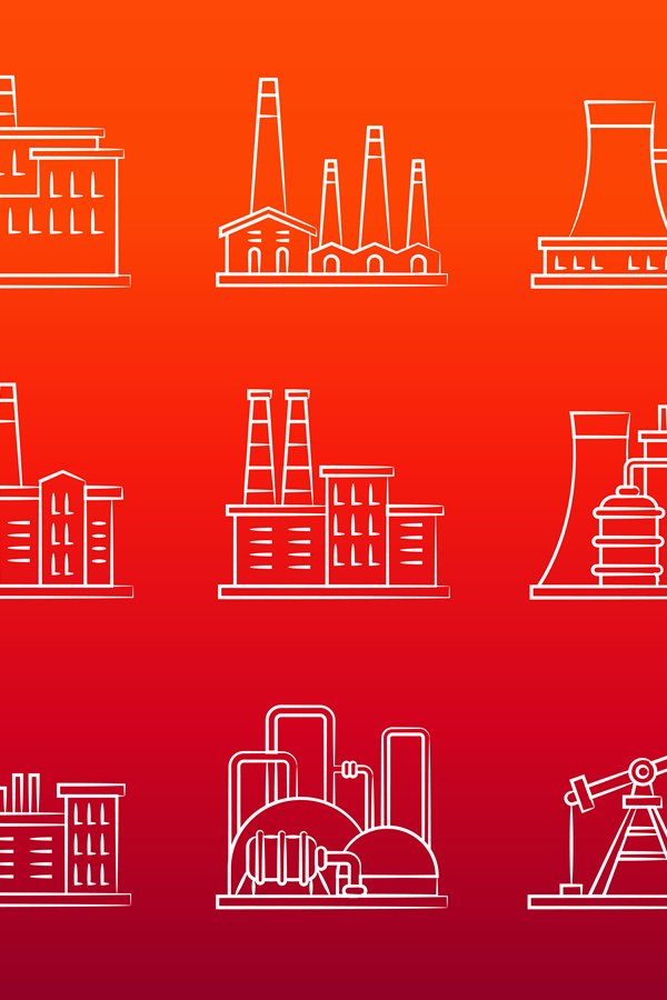 White industry powers line icons on colorful background