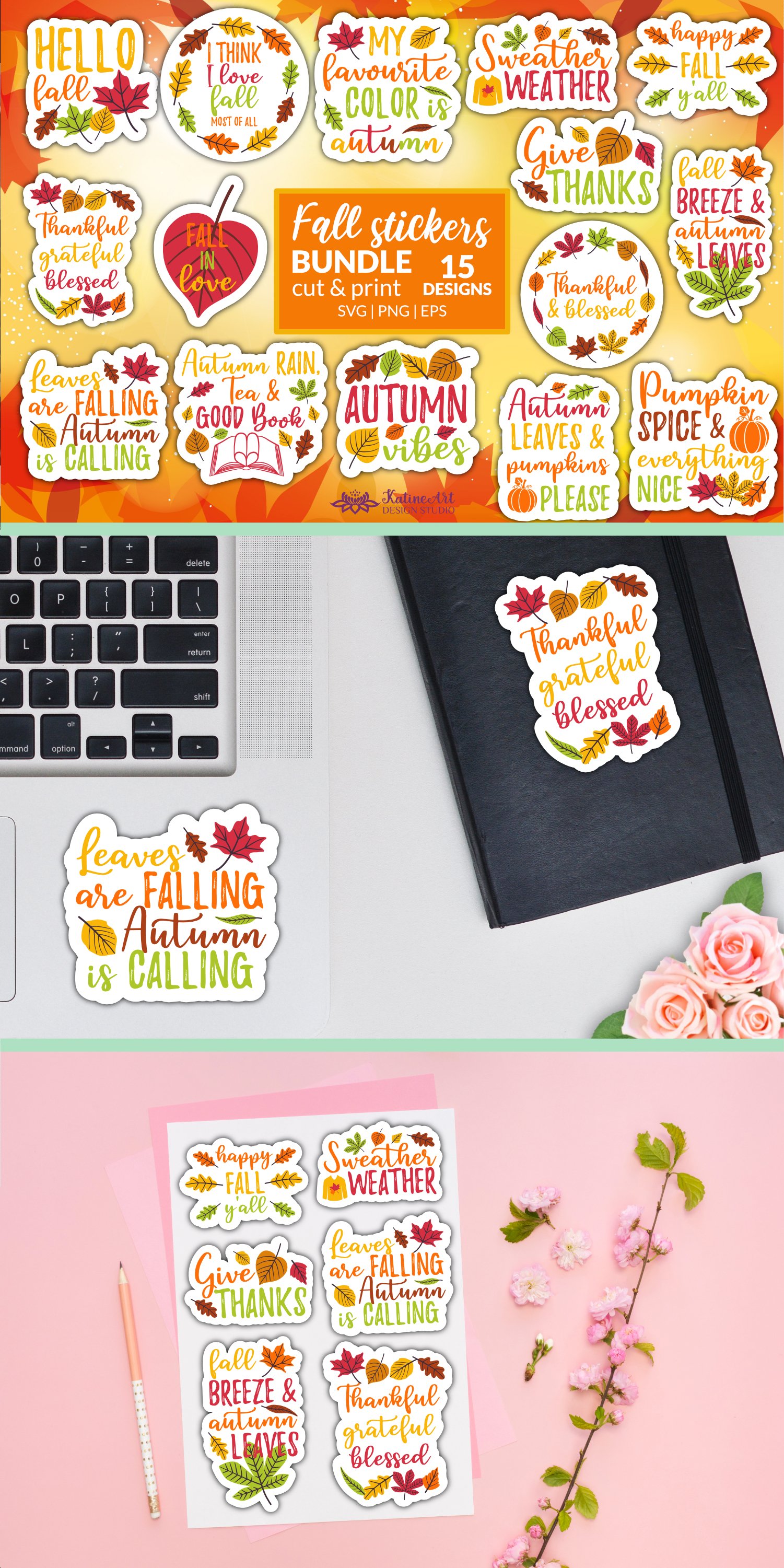 Fall Stickers 15 Autumn quotes Printable Stickers Bundle