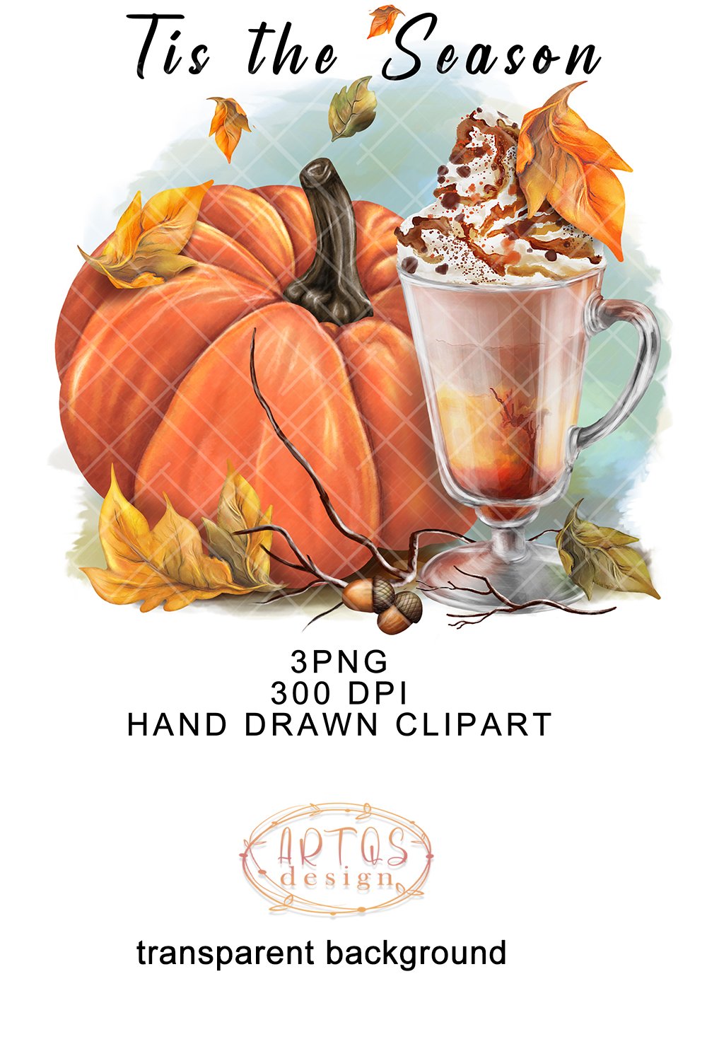 Tis the season Fall Coffee PNG Clipart / Autumn Design