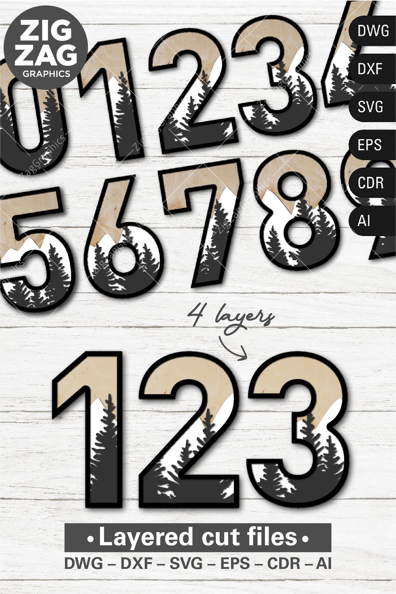 3D Layered nature number svg cut file