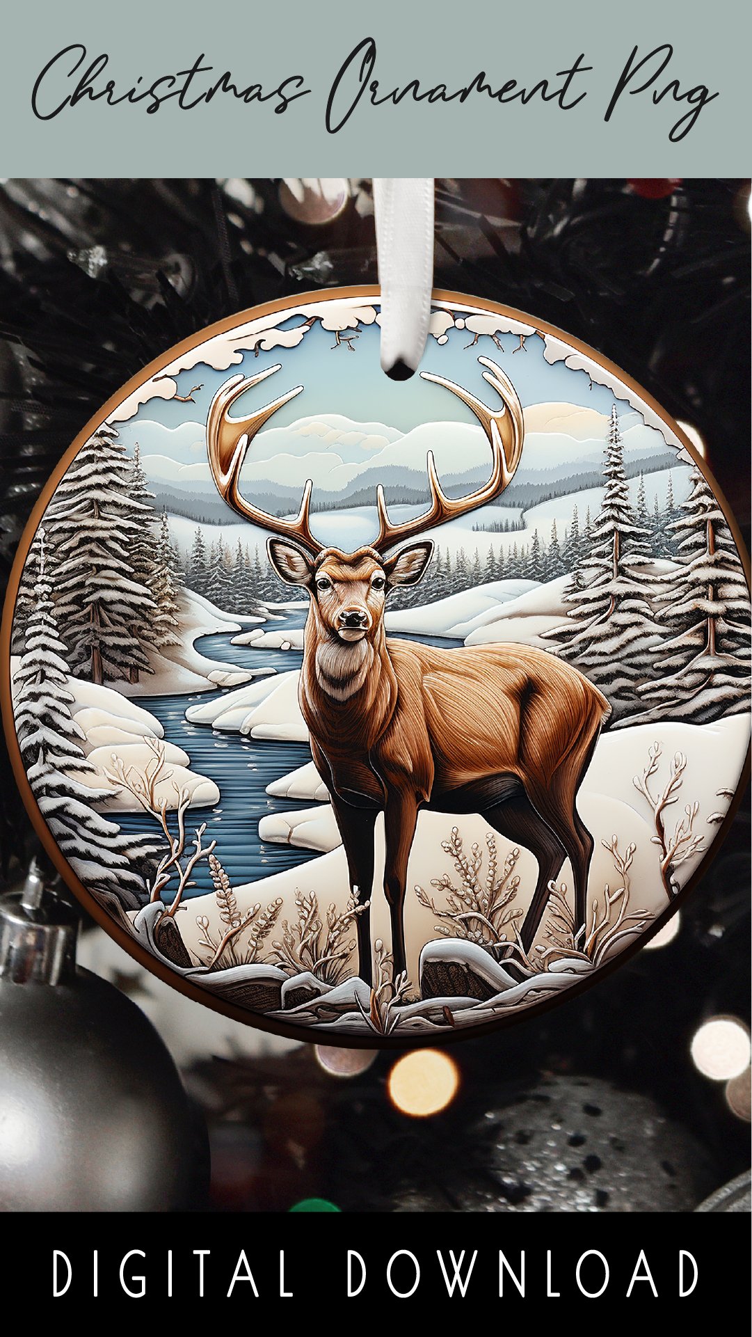 Reindeer Christmas Ornament 3D Sublimation Design