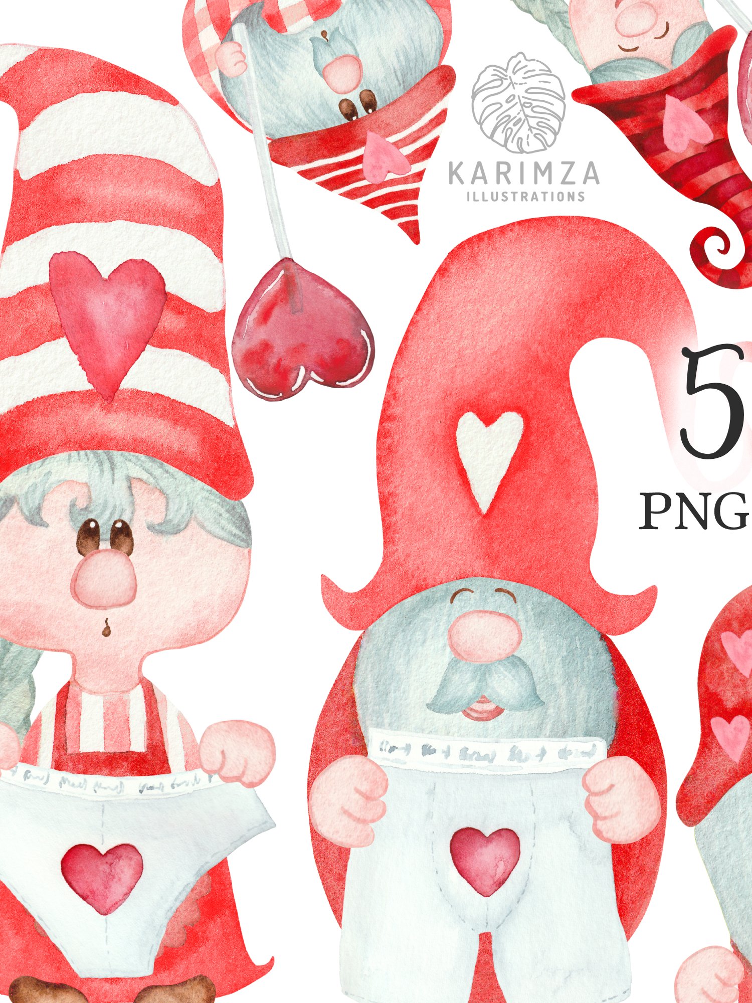 Valentine gnomes png clipart, Valentines Day gnome png files