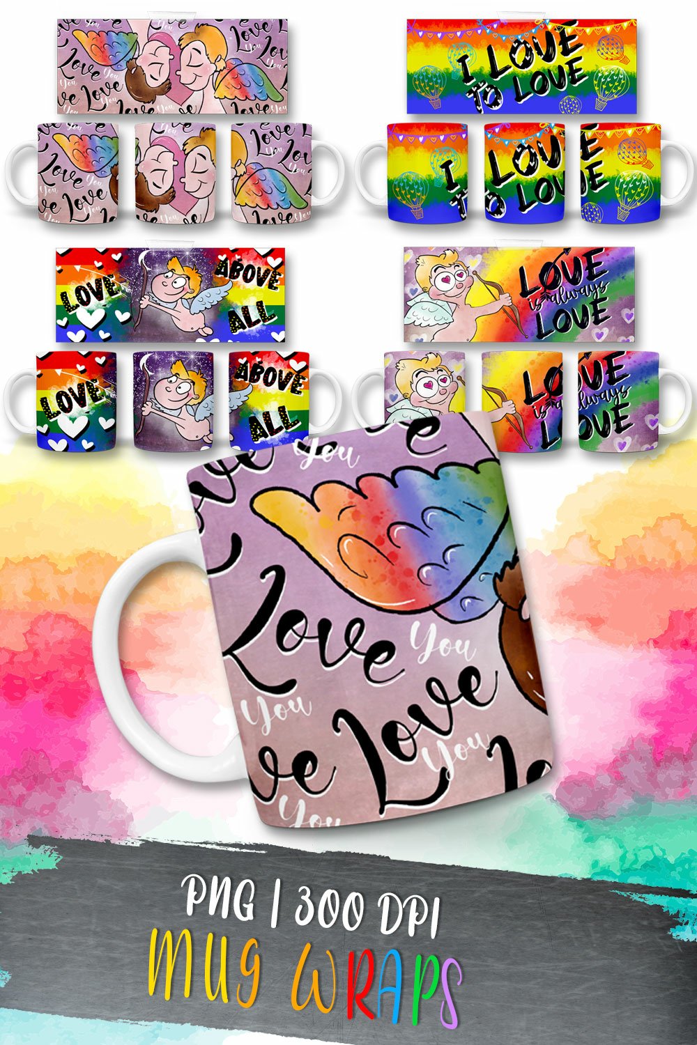 LGBTQ Pride Mug Wraps | Rainbow Flag Sublimation Designs