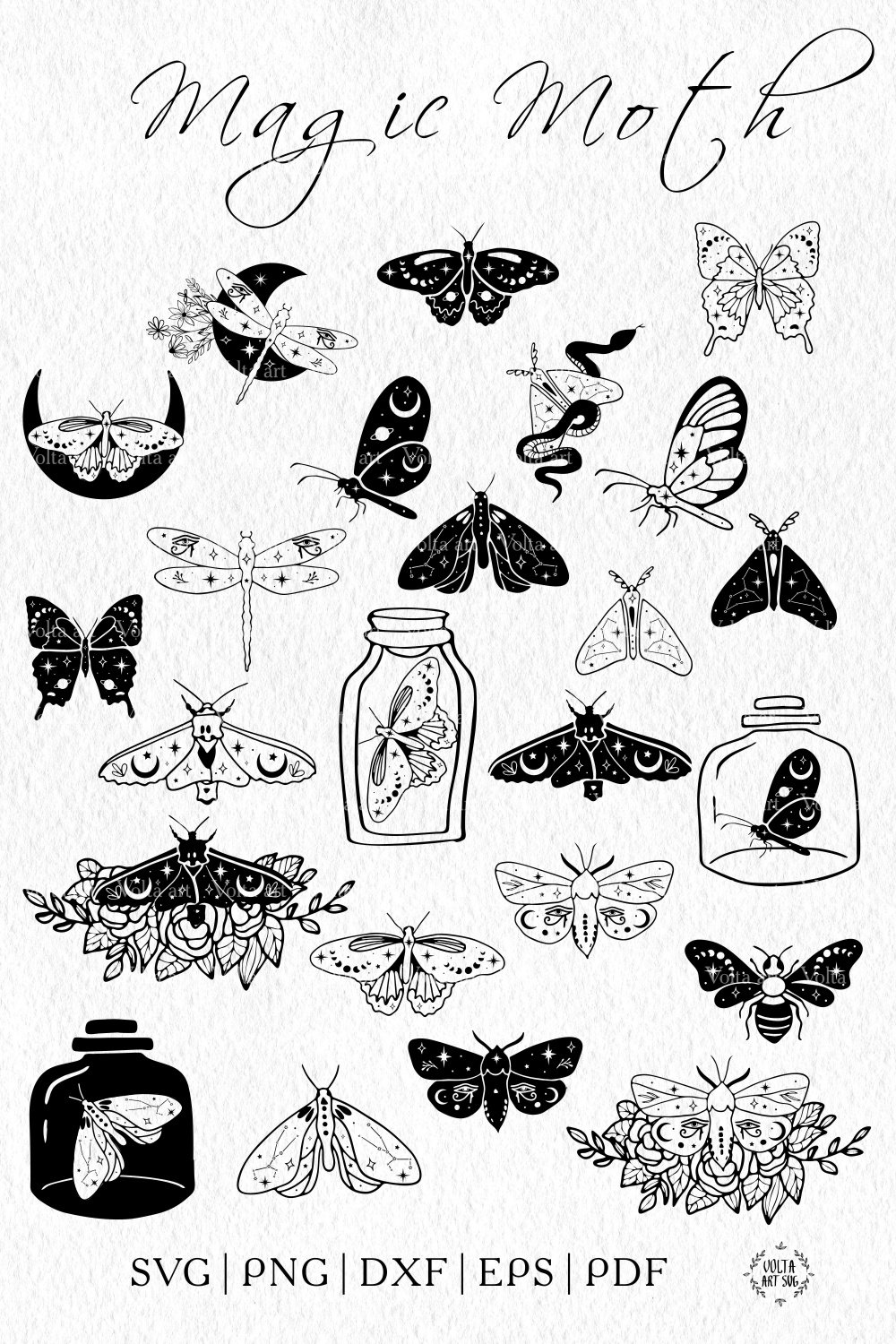 Moth Svg Bundle, Magic Moon Moth Svg set, Butterfly Svg