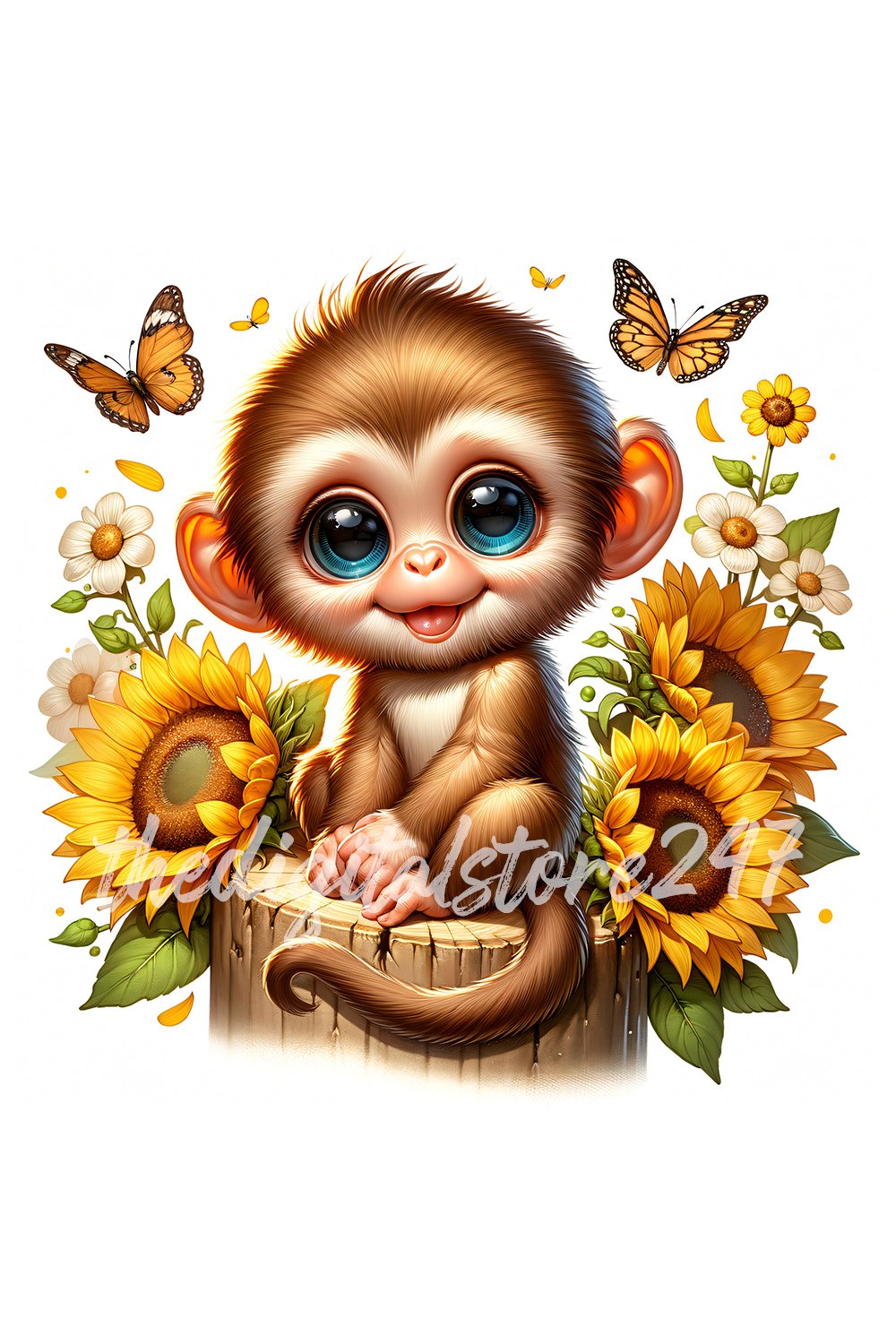 Cute Monkey with Sunflowers JPG File (3551598)