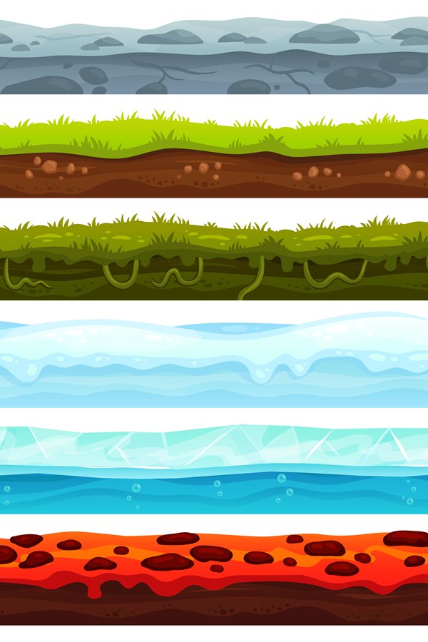 Seamless land layers. Dirt ground landscape game asset, ice