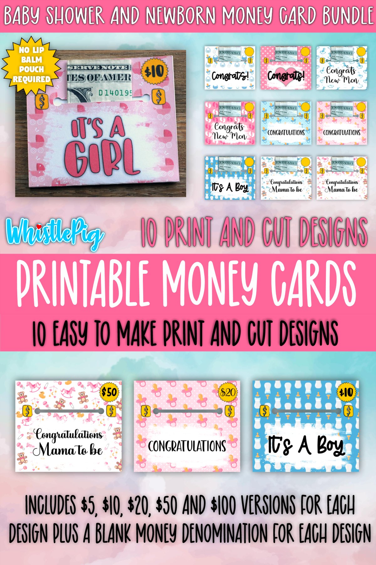 Baby Shower Money Card PNG Bundle Print And Cut Money Card