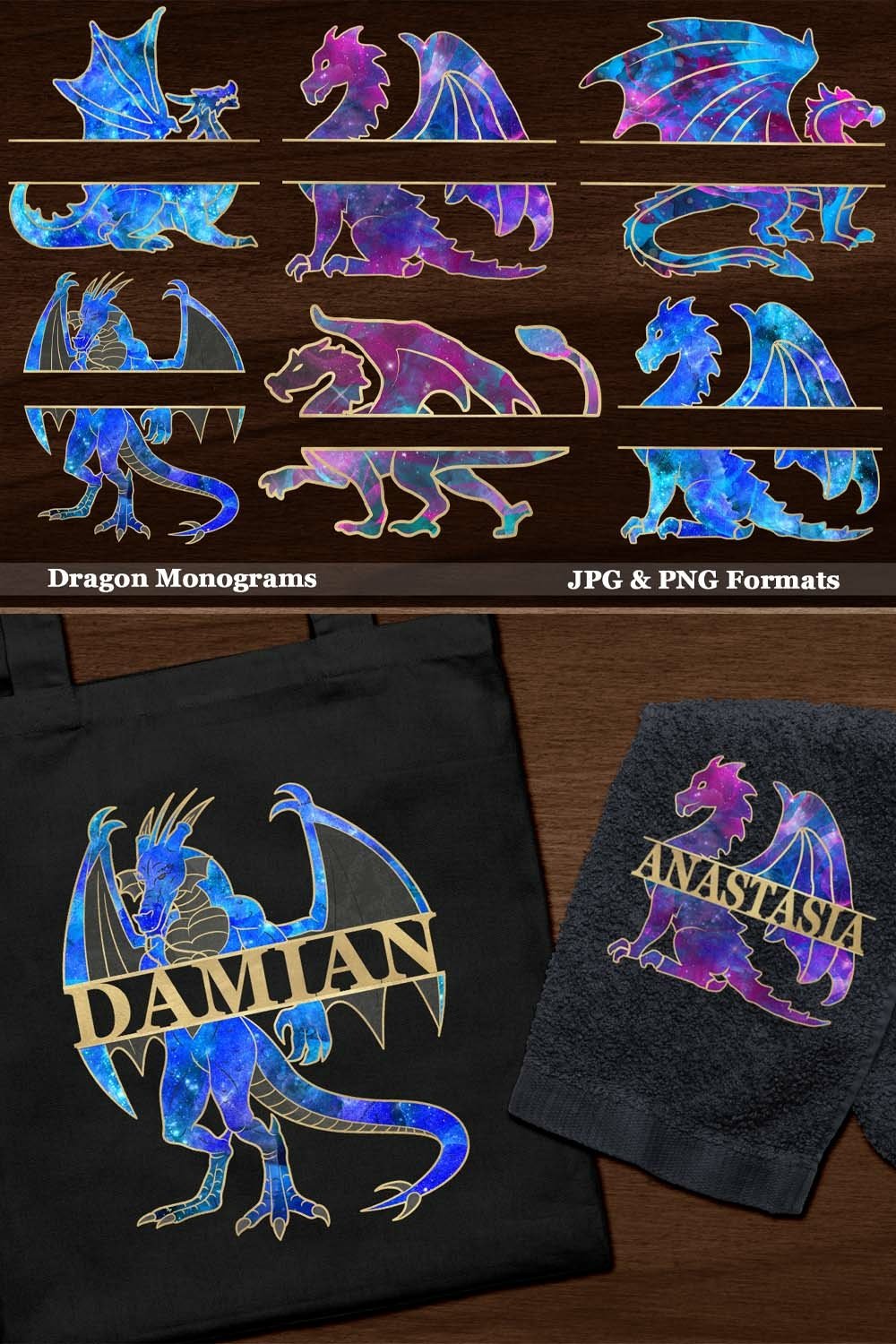 Galaxy Dragon Split Monogram Pack for Sublimation