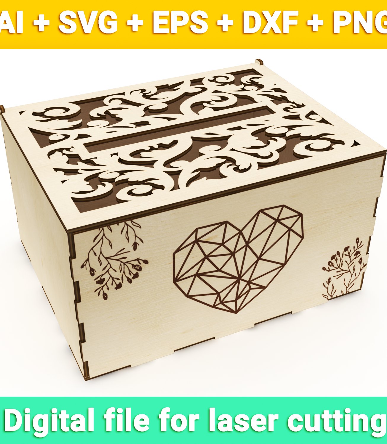 Box for envelopes "Heart" vector for CNC svg vector file