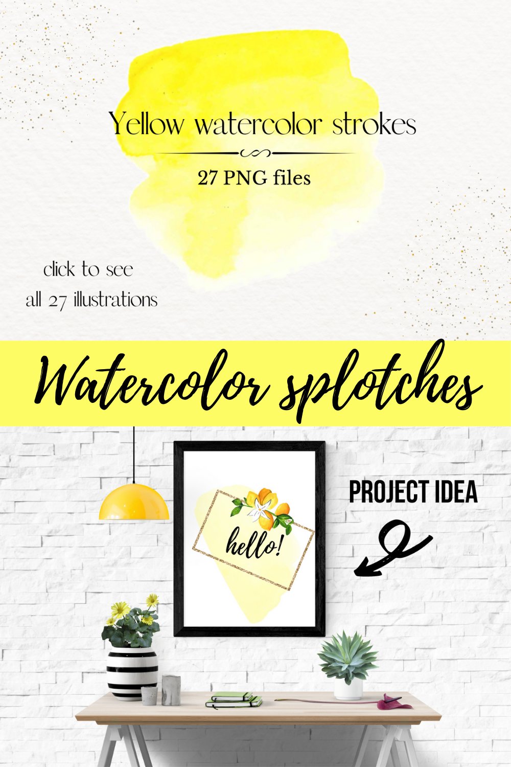 Set of 27 light yellow watercolor splashes