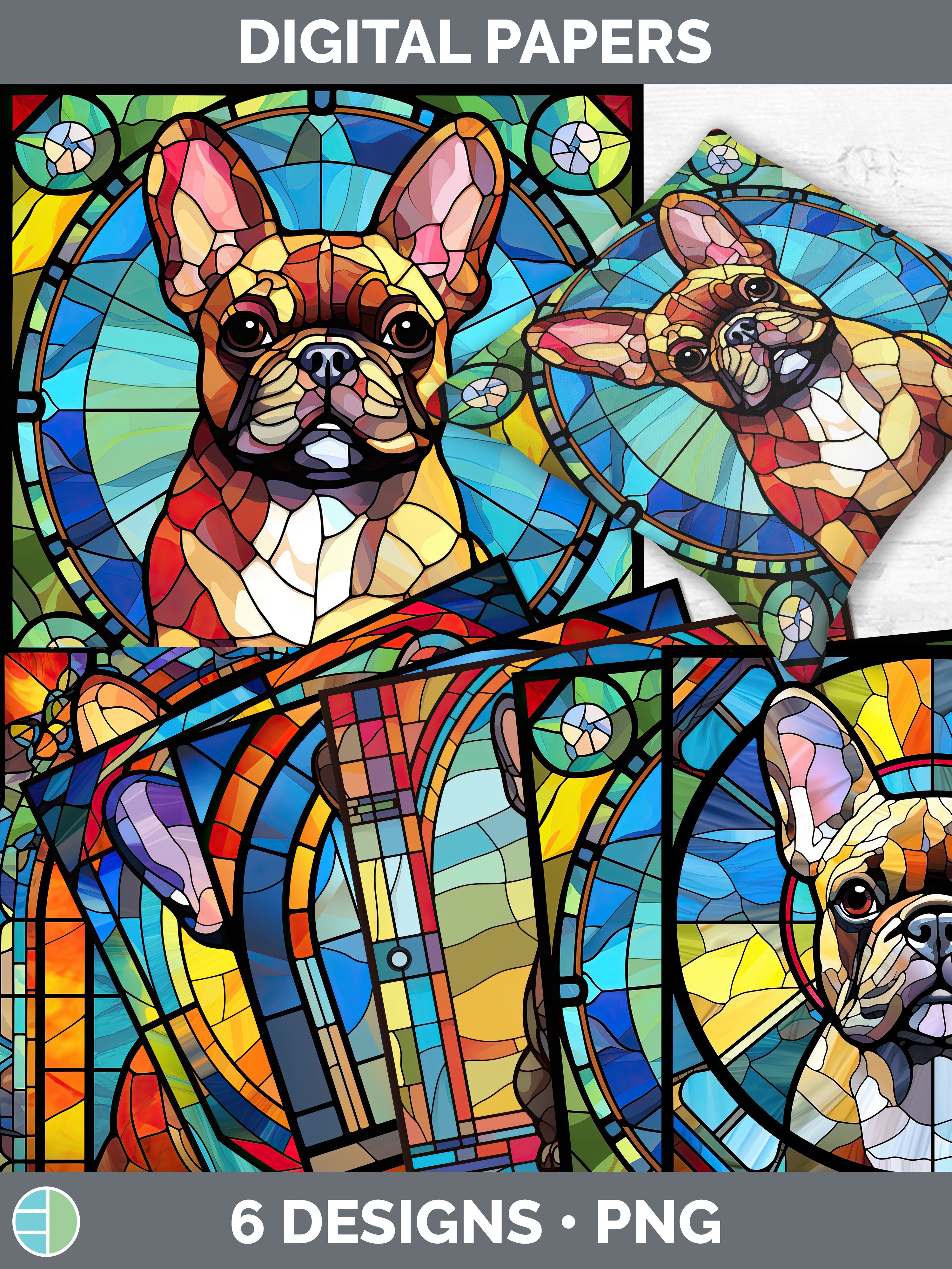 Stained Glass French Bulldog Paper Backgrounds | Digital Scr
