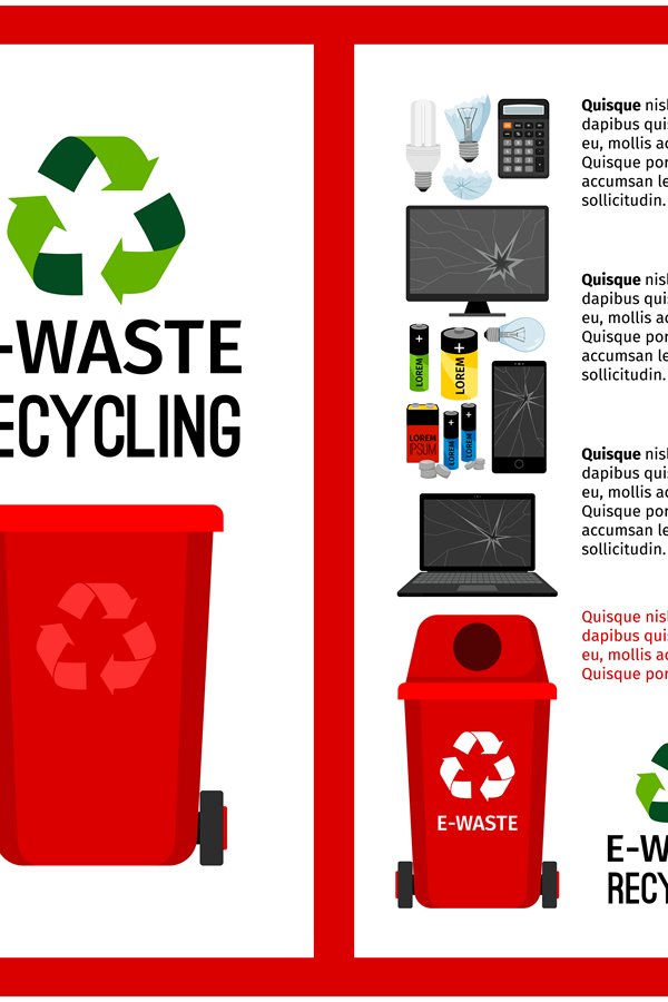 Garbage red container info with e-waste