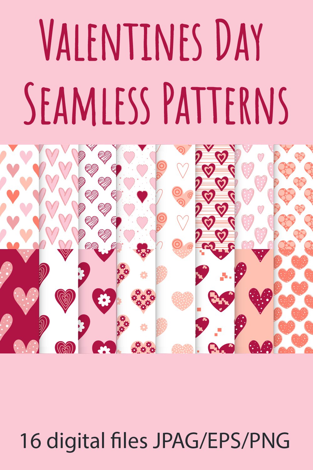 Valentines Day Seamless Patterns/ hearts digital paper