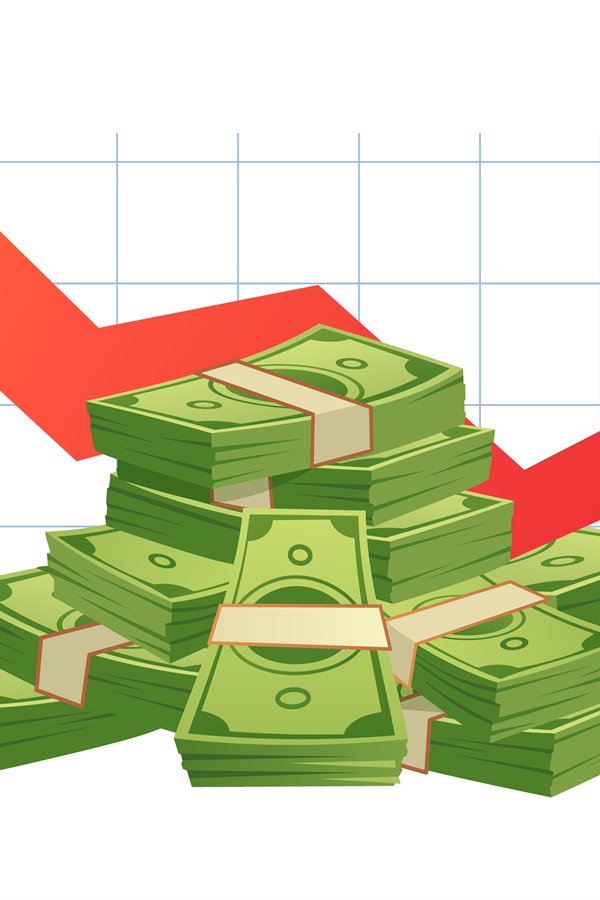 Cash loss graph. Finance inflation schedule, money loss and