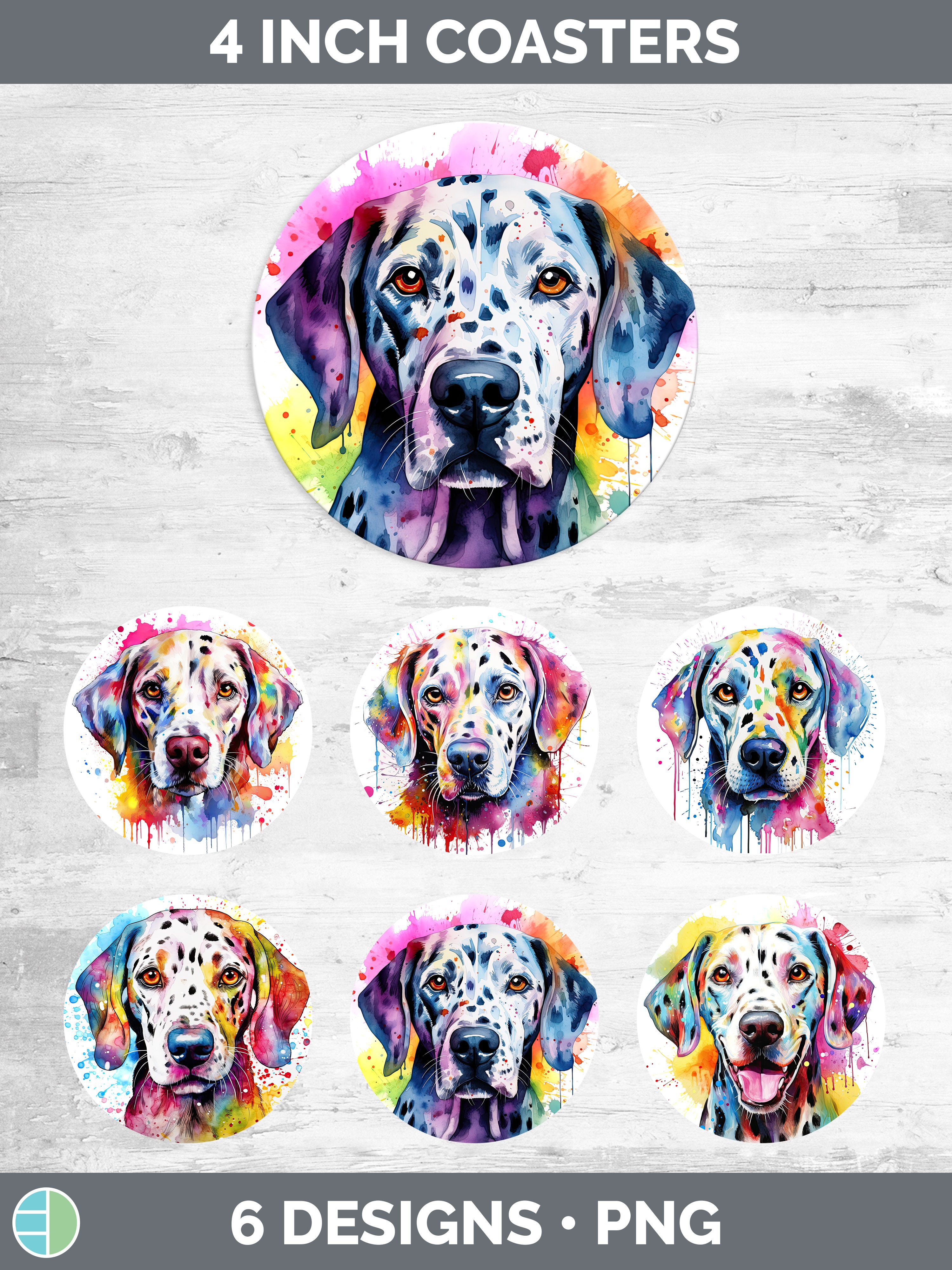 Splat Rainbow Dalmatian Dog Round Coaster | Sublimation Coas