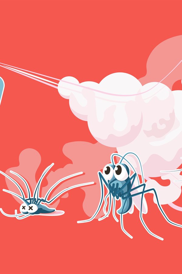 Anti mosquito spray. Scared and dead mosquitoes, sprayed ins