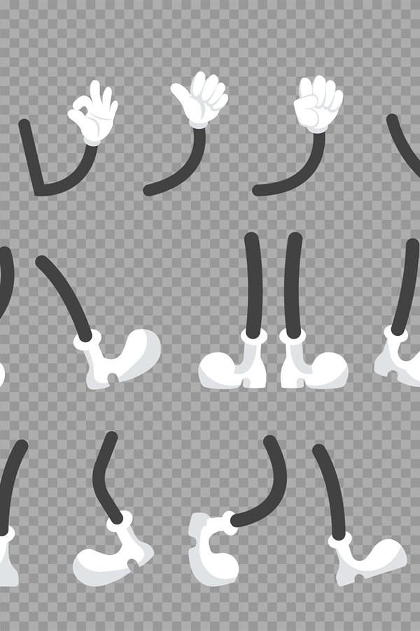 Cartoon comic legs and hands. Simple graphic, cute arm in wh