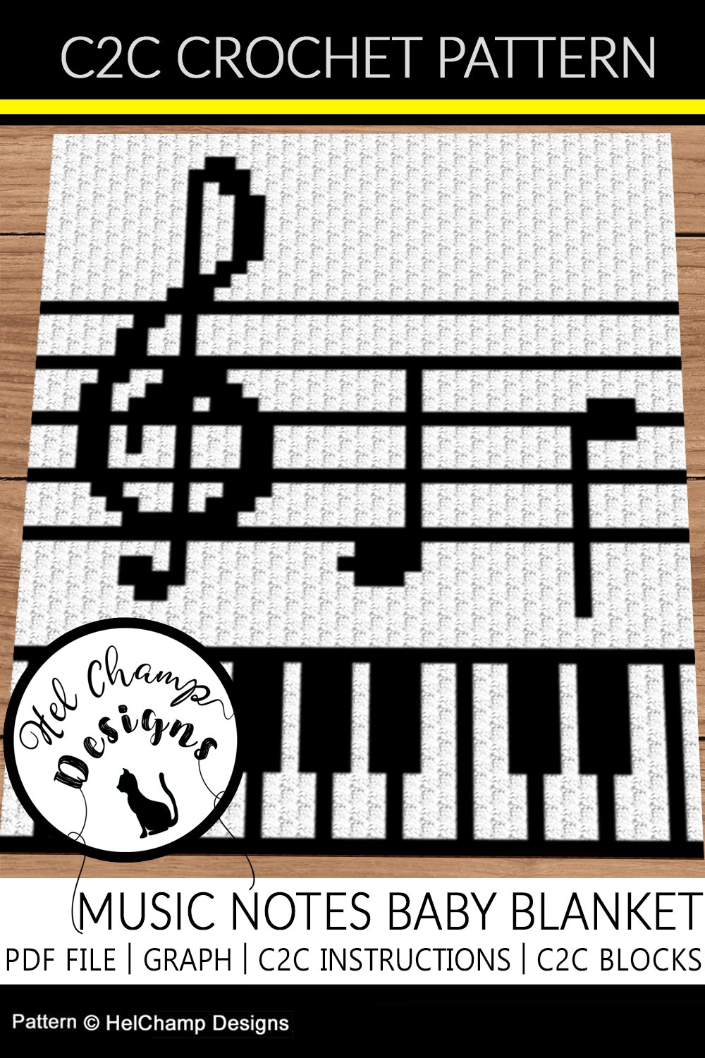 Music Notes Baby Blanket - C2C Crochet Pattern
