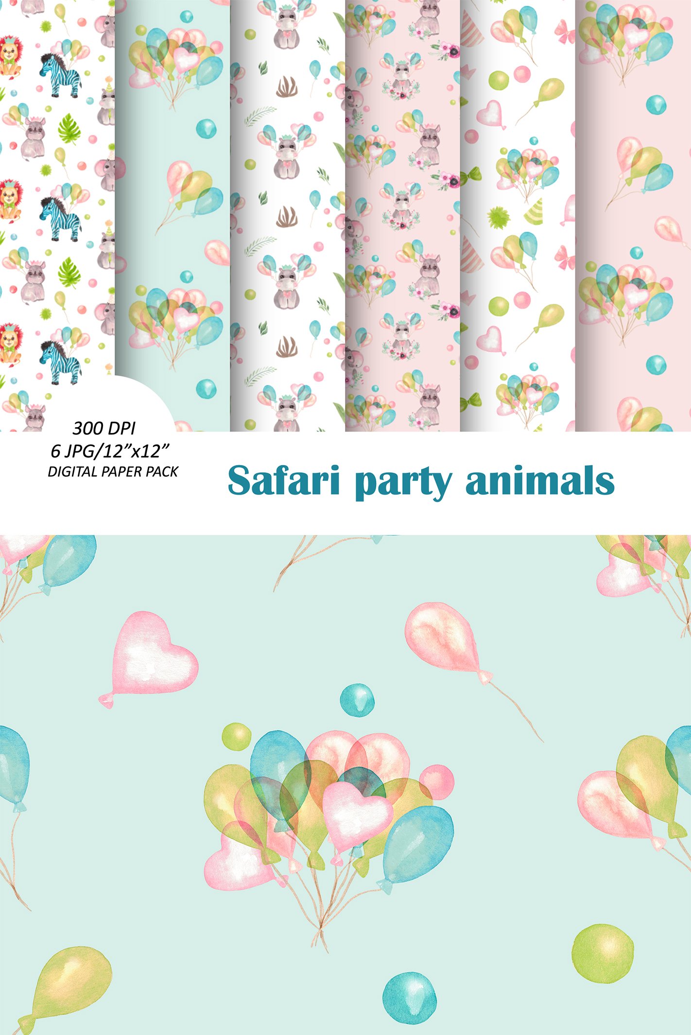 Baby animals birthday seamless pattern. African friends set