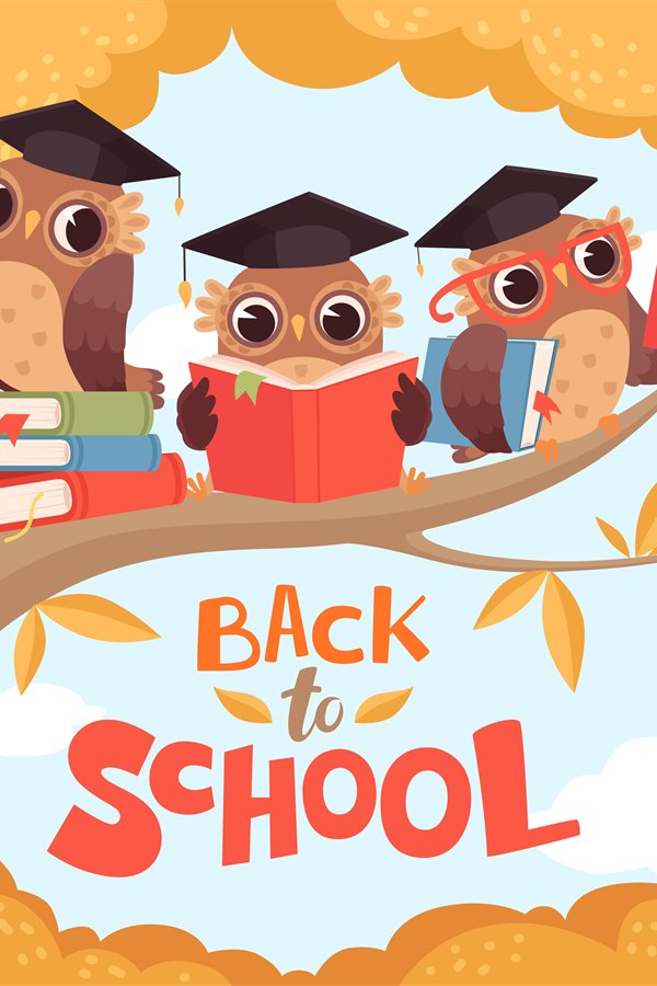 Owl in branch. Back to school september autumn concept backg